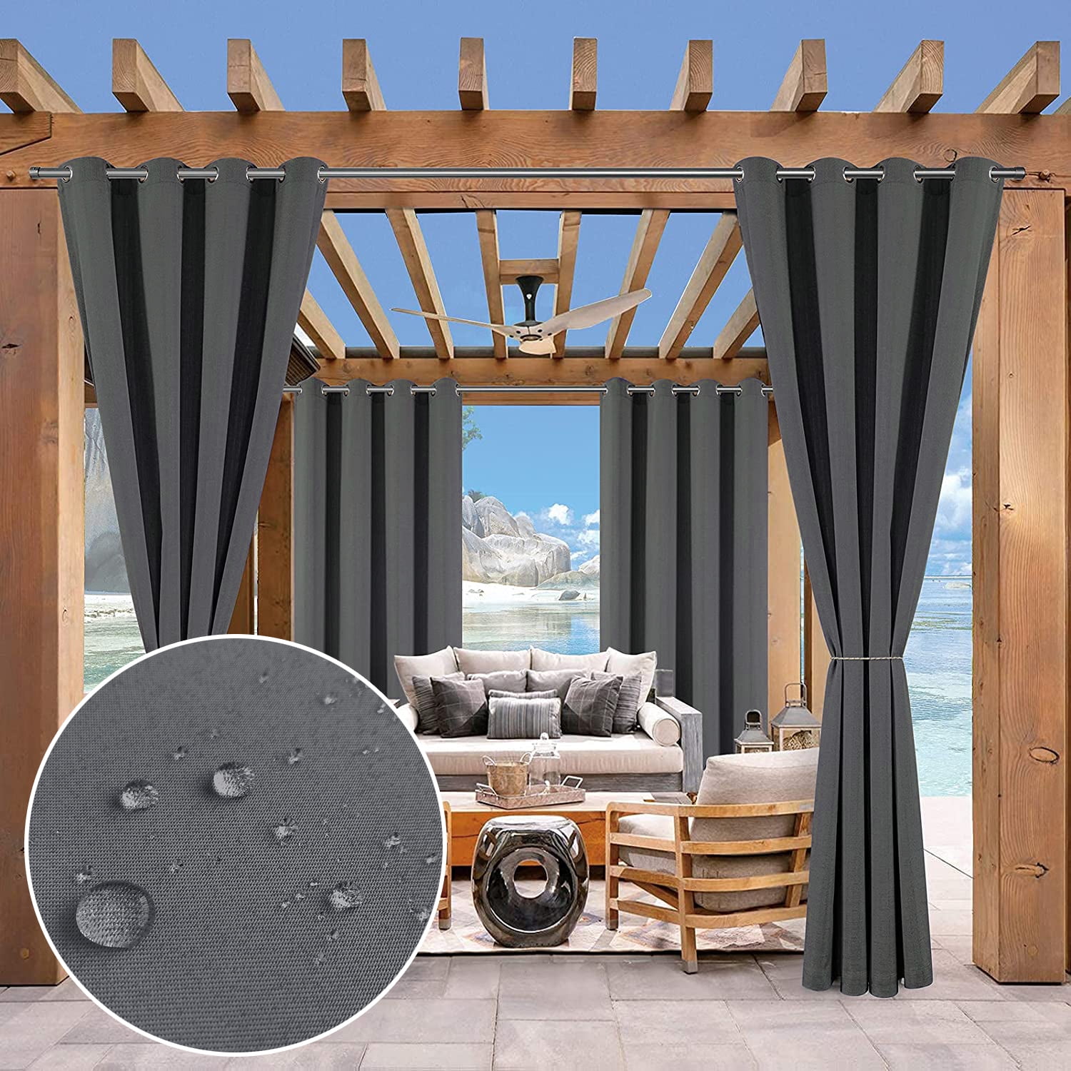 DONGPAI Outdoor Curtains for Patio 52 x 96 Inch Waterproof Grommet ...