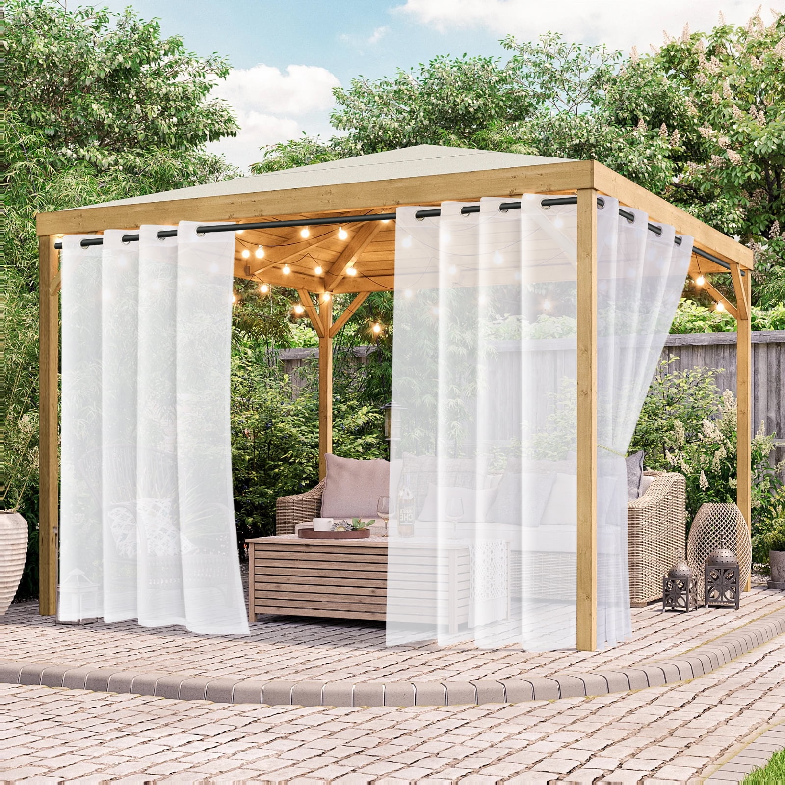 DONGPAI Semi-Sheer Outdoor Patio Curtains Waterproof Grommet Voile ...