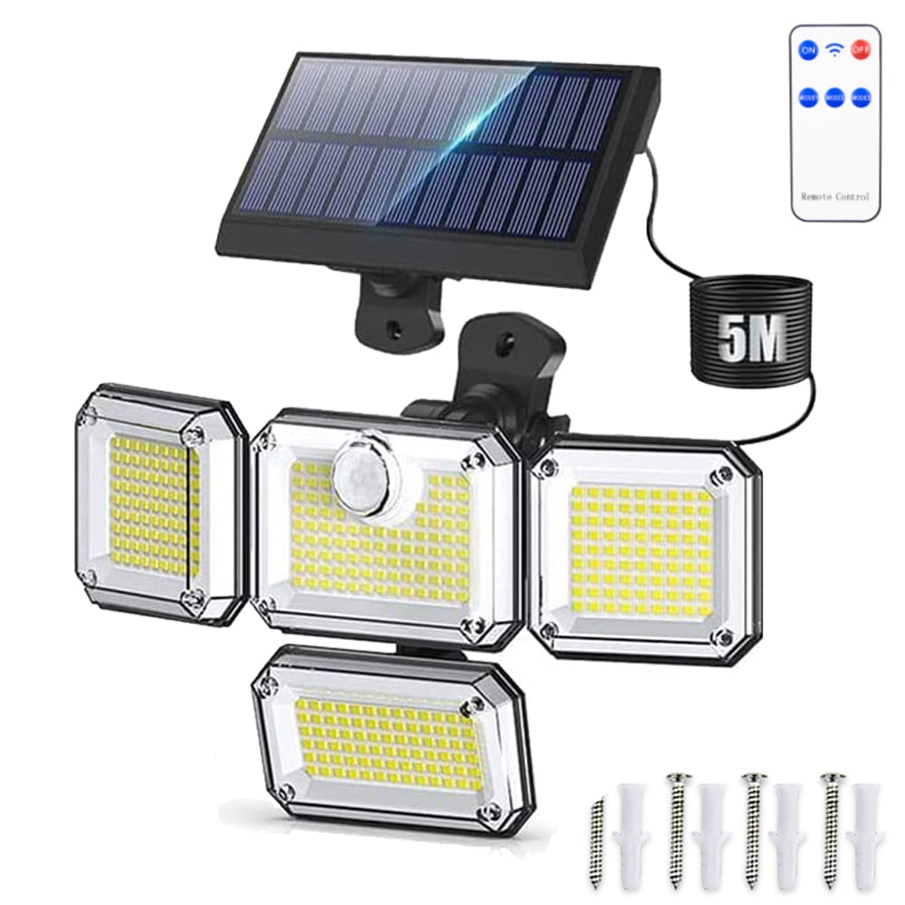 DONGPAI Solar Lights Outdoor Waterproof, 333 LED 4 Heads Motion Sensor ...