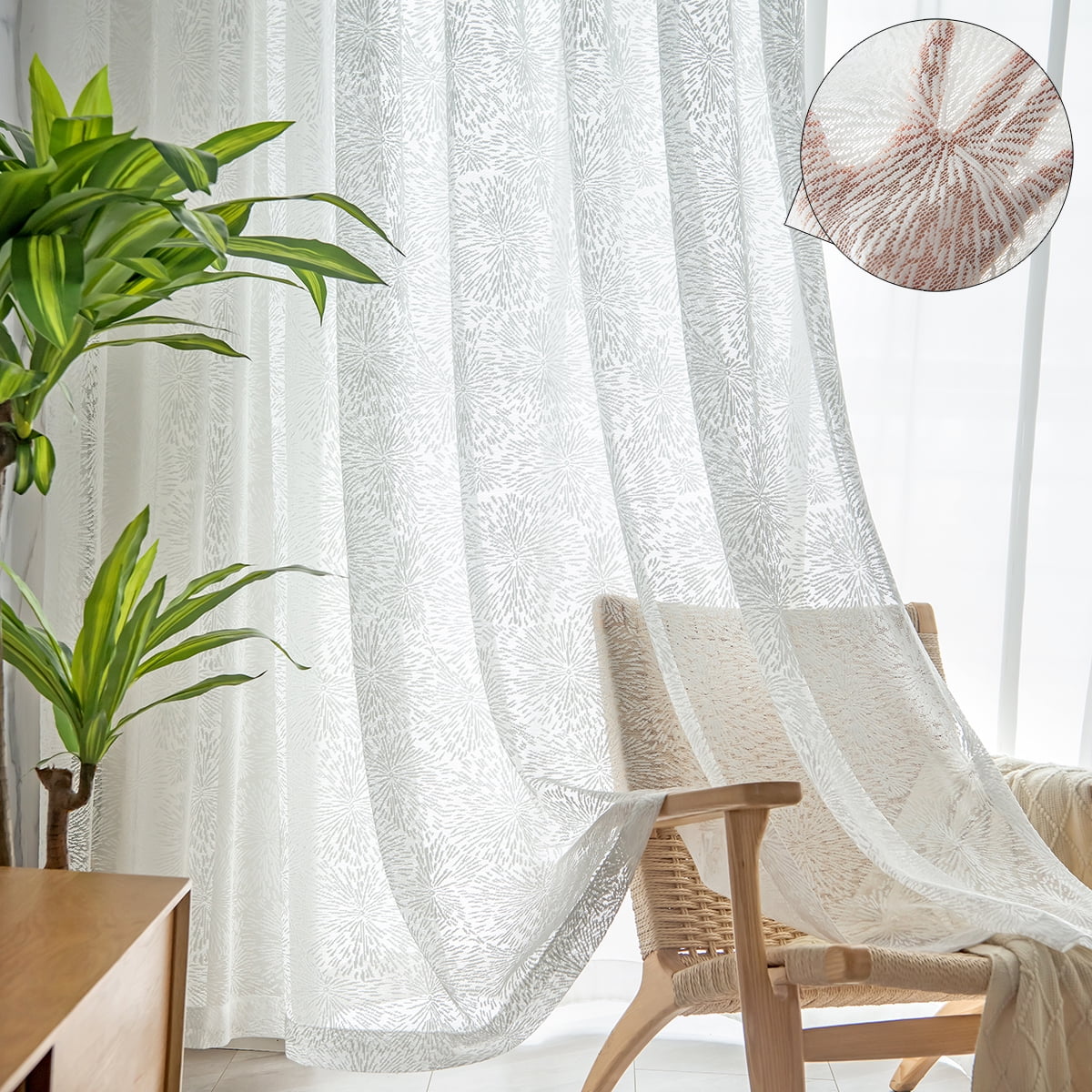DONGPAI White Lace Sheer Curtains, Fireworks Pattern Rod Pocket Elegant ...