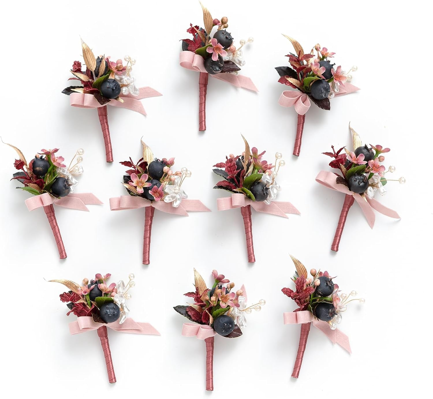 DONGTIAN Blush Boutonniere for Men Wedding with Pins, Set of 10, Groom ...