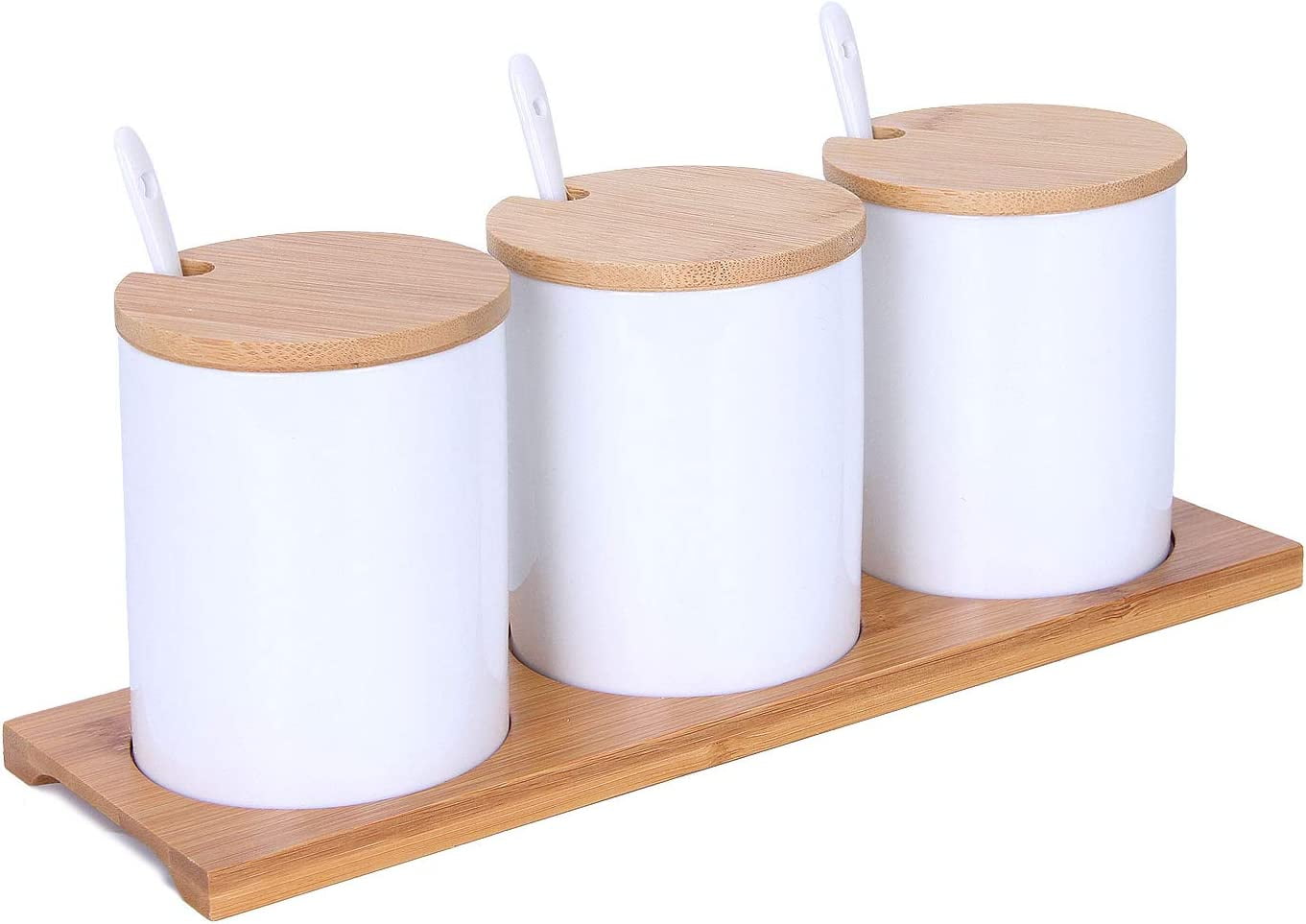 DONGTIAN Ceramic Sugar Spice Containers Porcelain Jar with Bamboo Lids ...