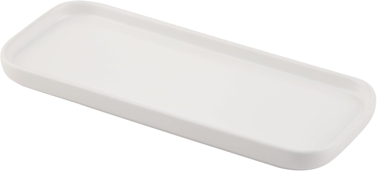DONGTIAN Ceramic tray for Kitchen Counter, White Vanity Tray for Bathroom Counter, Long Narrow ...