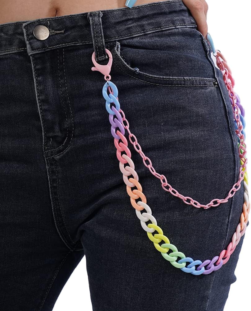 DONGTIAN Colorful Acrylic Jean Chains Wallet Pocket Chains Rainbow Jean ...