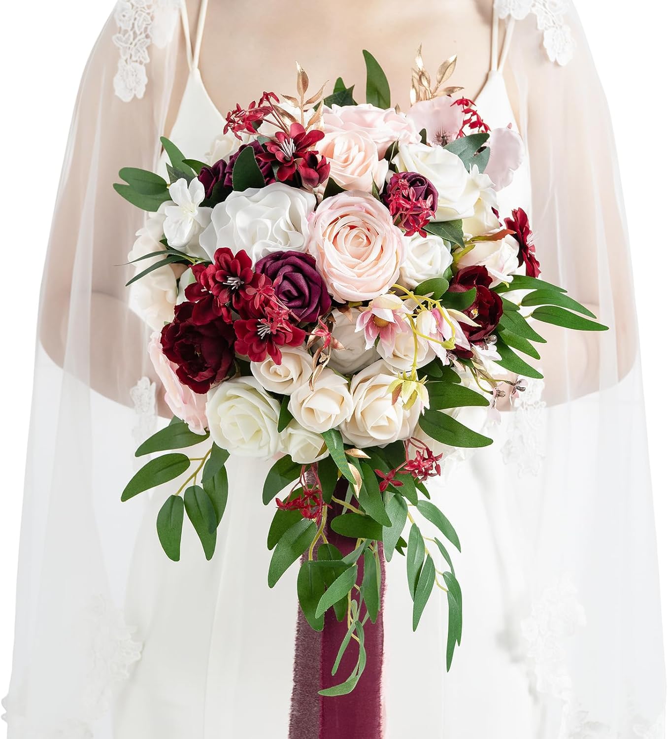 DONGTIAN Dusty Blue Bridal Bouquet, 13 Inch Wedding Bouquets for Bride ...