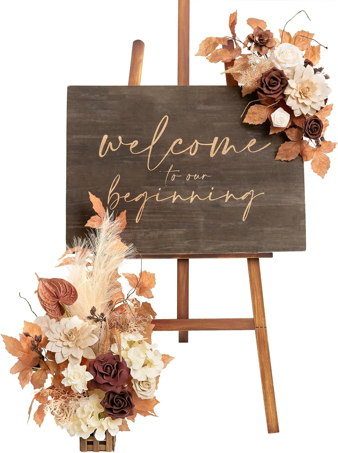 DONGTIAN Fall Wedding Welcome Sign Floral Swags, 17.5" Tall Standing ...