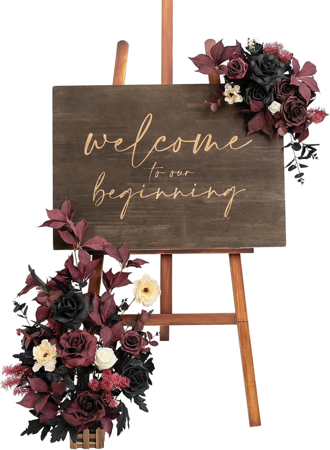DONGTIAN Fall Wedding Welcome Sign Floral Swags, 17.5" Tall Standing ...