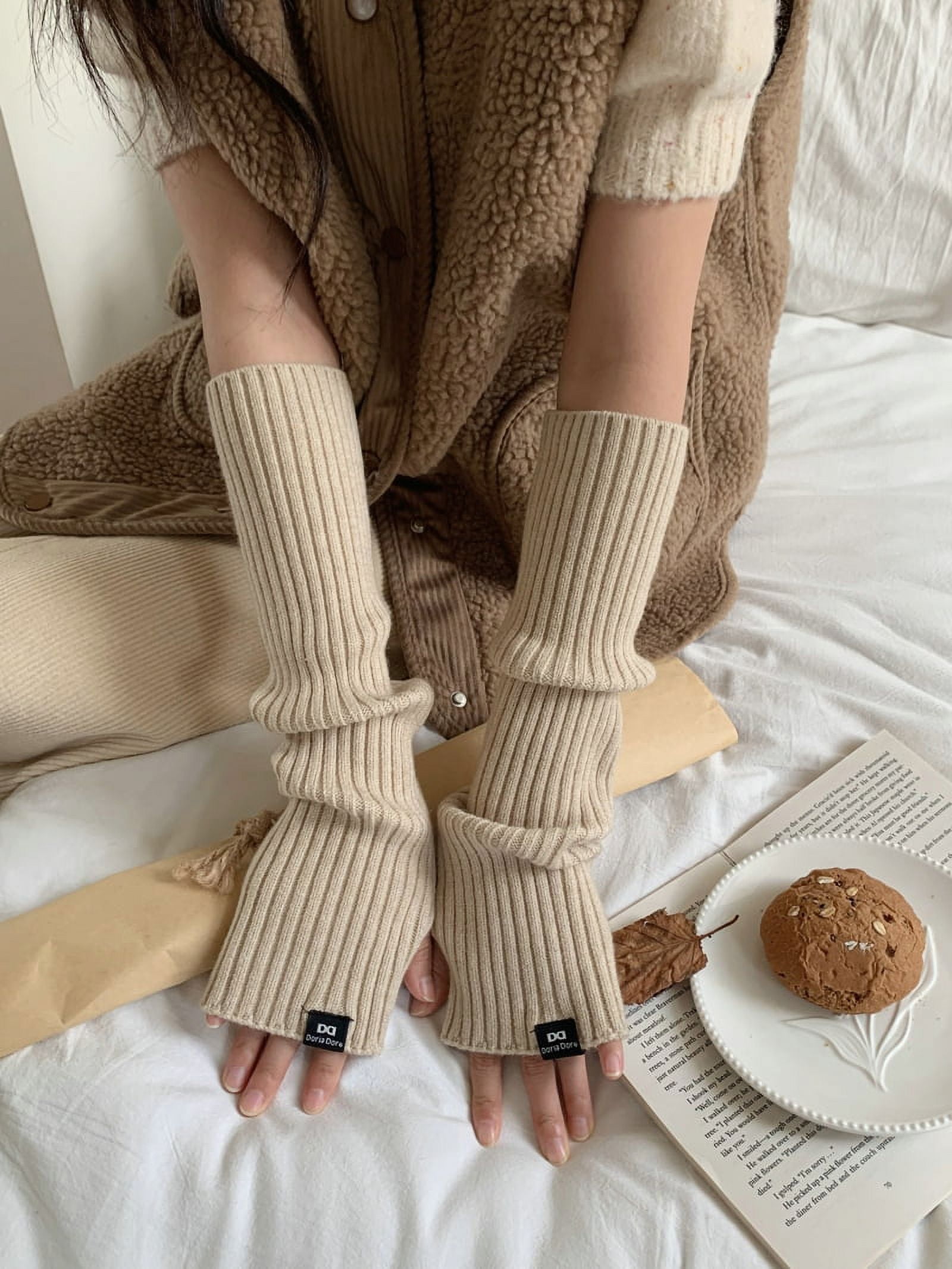 DONGTIAN Knitted Arm Sleeve Autumn/Winter Long Fingerless Gloves Women ...