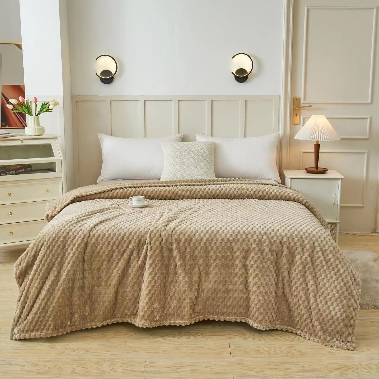 DONGTIAN Solid Color Plaid Flannel Blanket Soft Adult Bed Cover Four ...