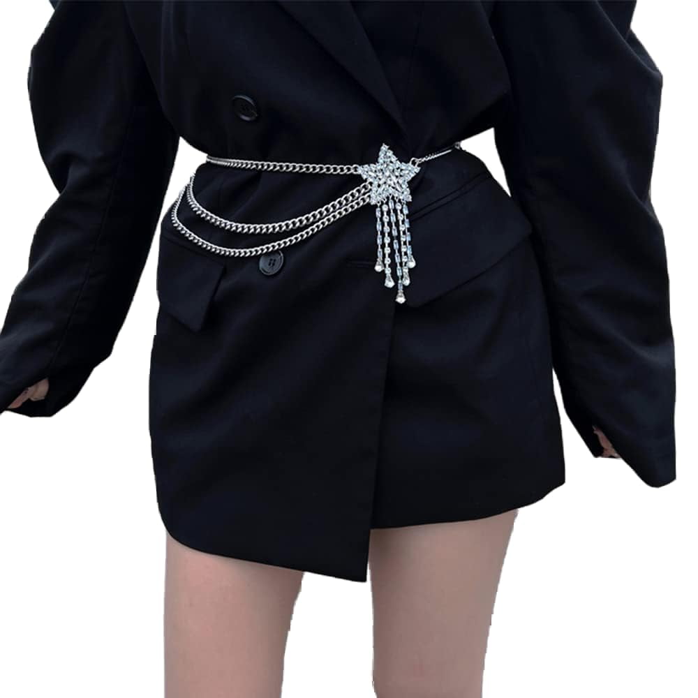 DONGTIAN Sparkly Rhinestone Body Chains Belt Crystal Waist Chains Star ...