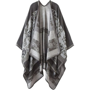 Odeerbi Women's Shawl Wraps, Fall Winter Poncho, Open Front Cardigan, Dark Gray - Walmart.com