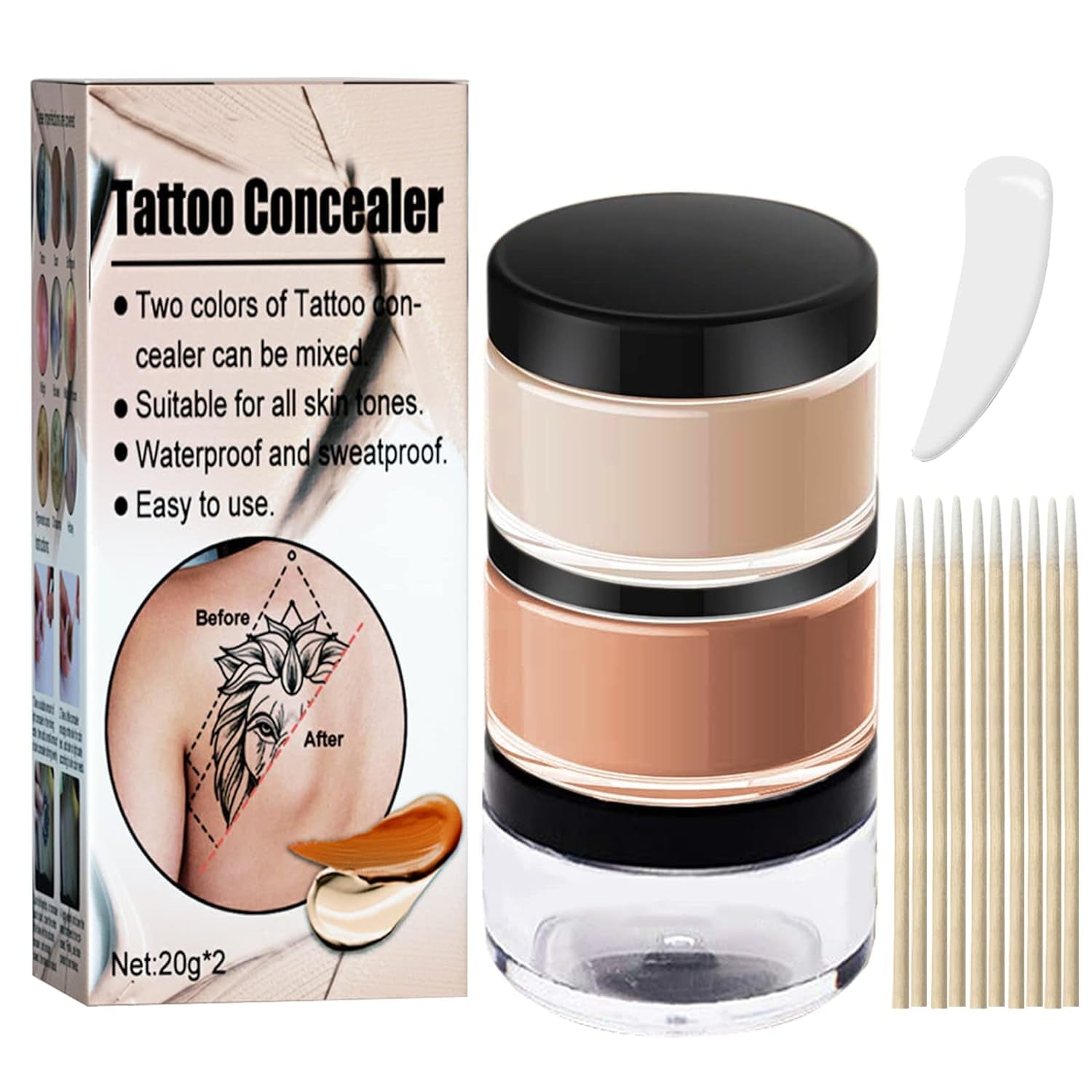 DONGWAN Tattoo Cover Up Makeup Waterproof, 2 Colors Tattoo Cover Up ...
