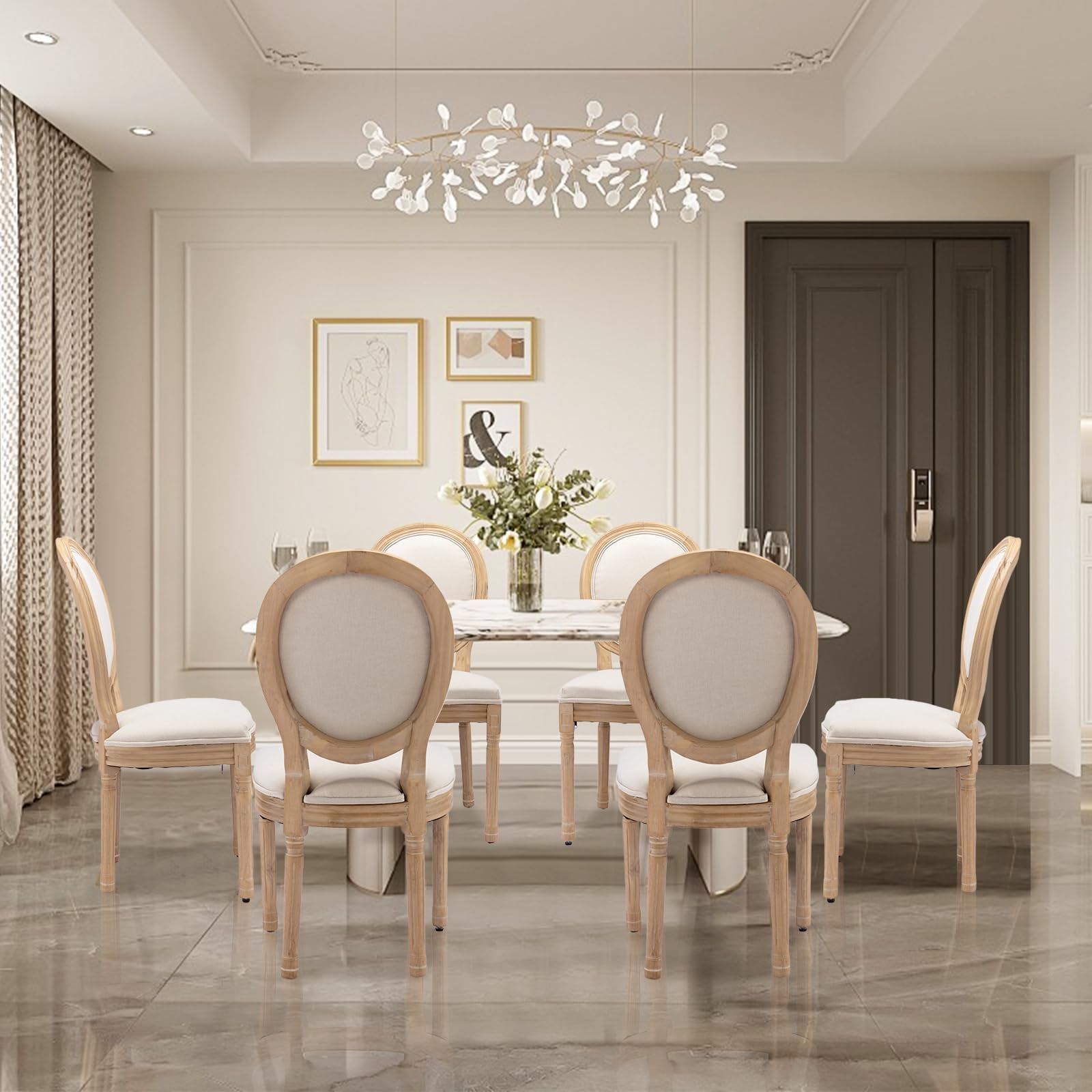 DONICK French Upholstered Dining Chairs,Farmhouse Round Back Tufted ...