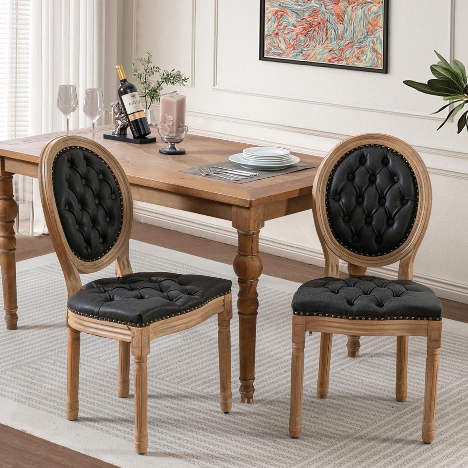 DONICK French Upholstered Dining Chairs,Farmhouse Round Back Tufted ...