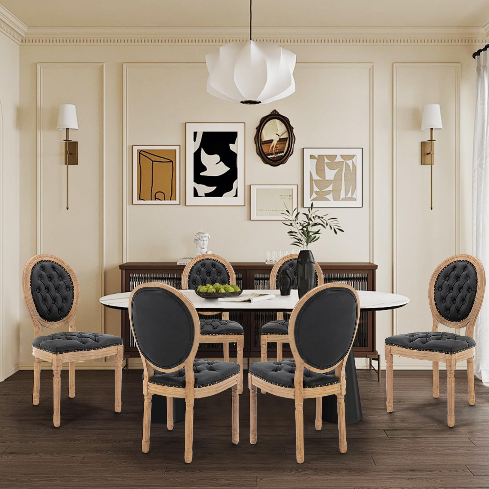 DONICK French Upholstered Dining Chairs,Farmhouse Round Back Tufted ...