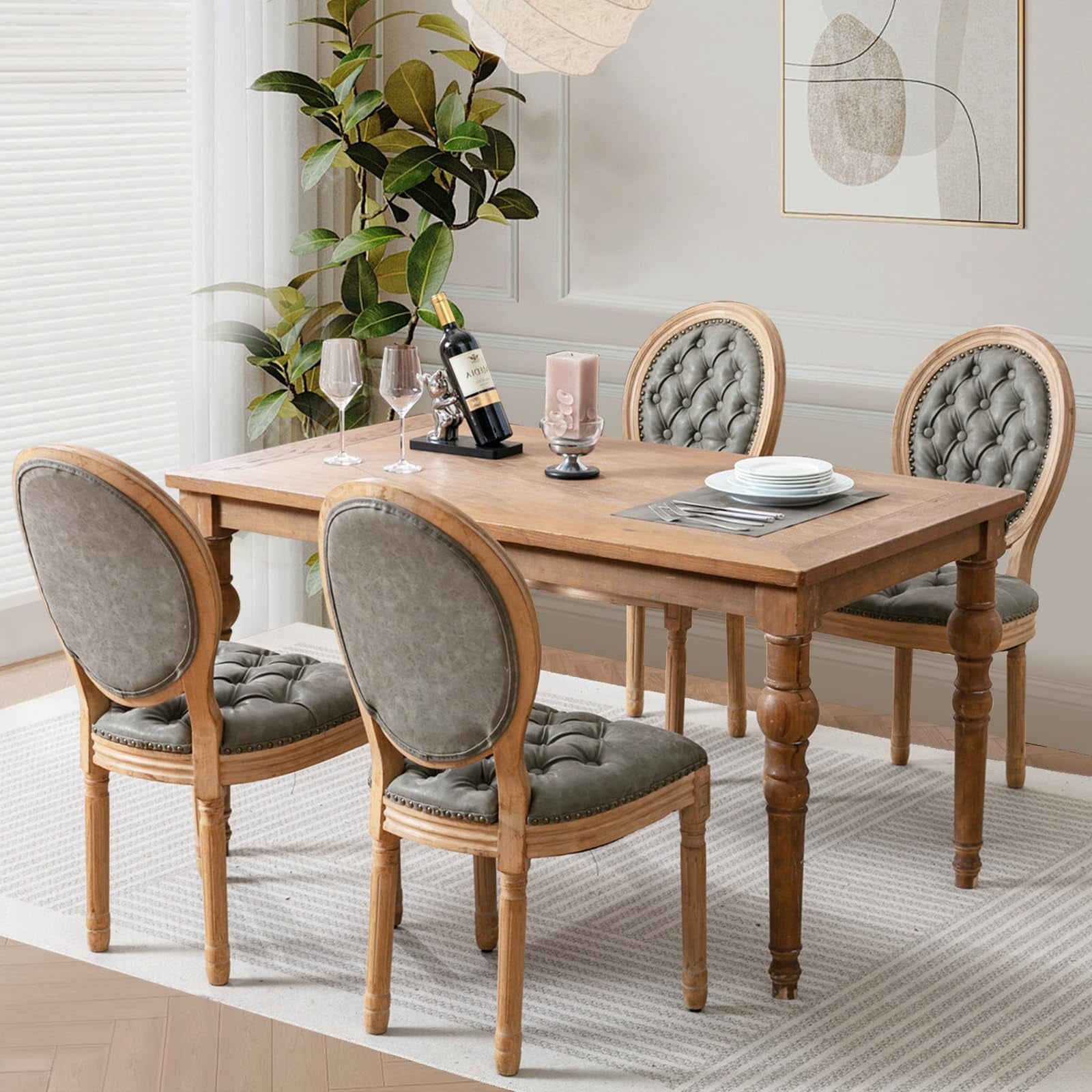 DONICK French Upholstered Dining Chairs,Farmhouse Round Back Tufted ...
