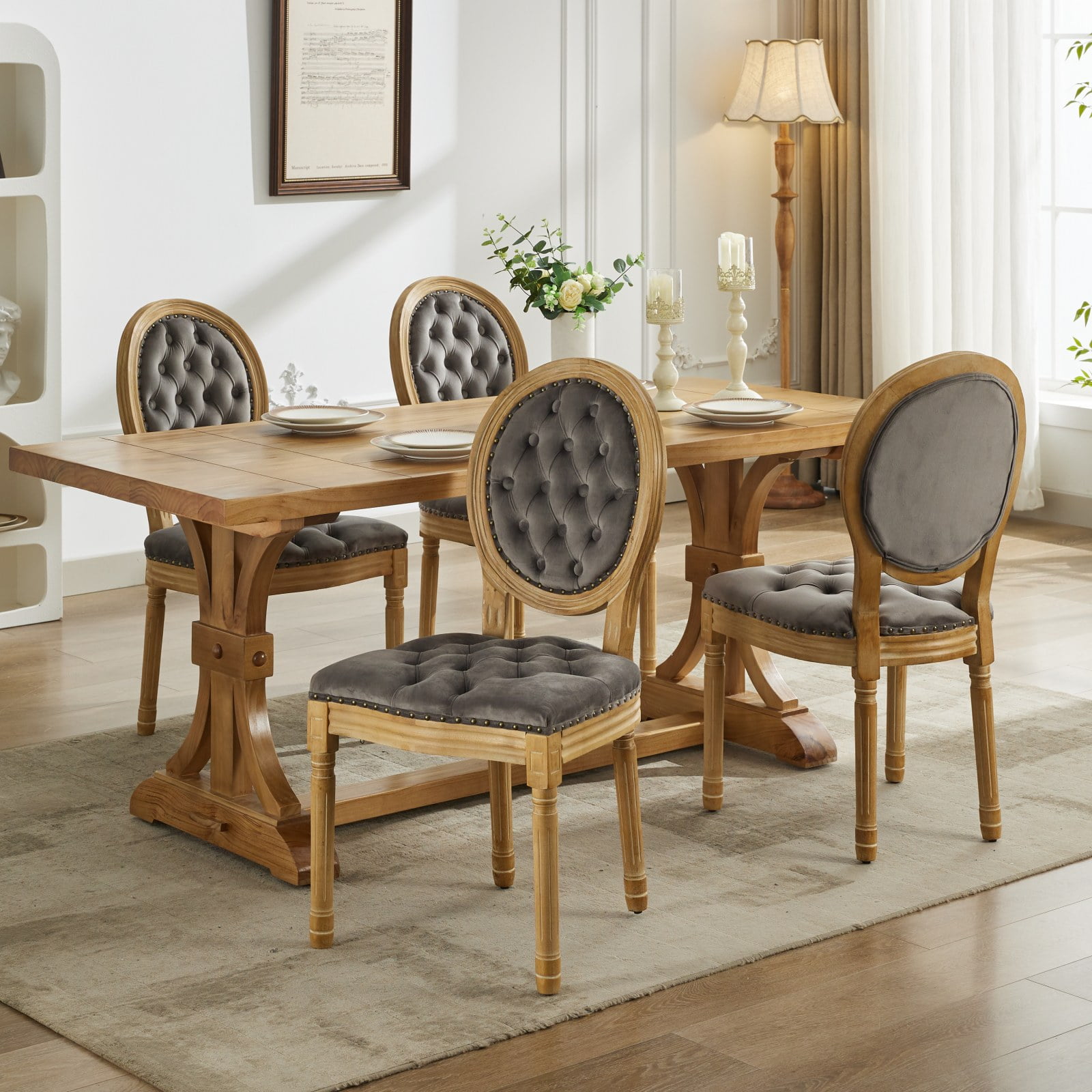 DONICK French Upholstered Dining Chairs,Farmhouse Round Back Tufted ...