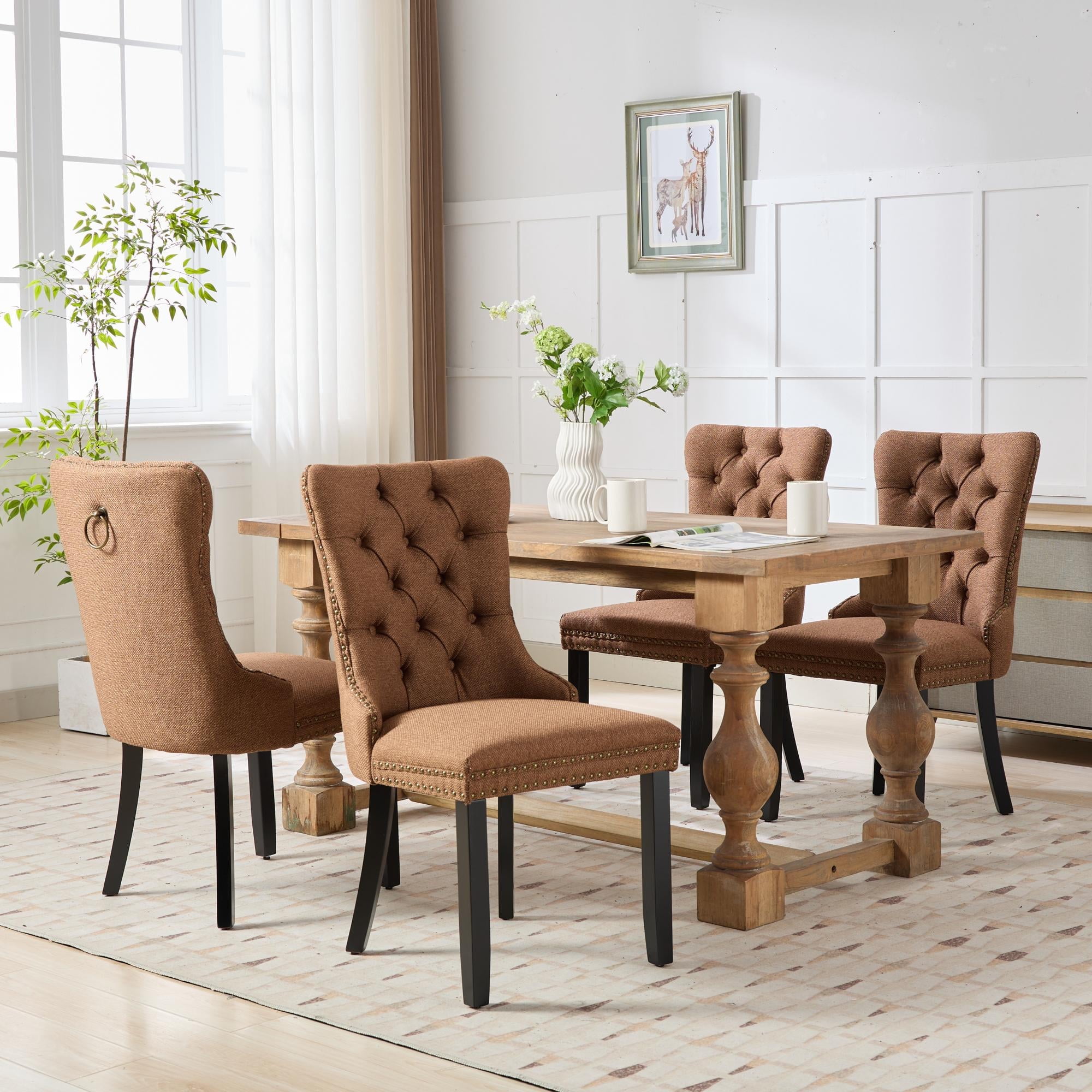 DONICK Linen Upholstered Dining Chairs,Mid Century High Back Nailhead ...