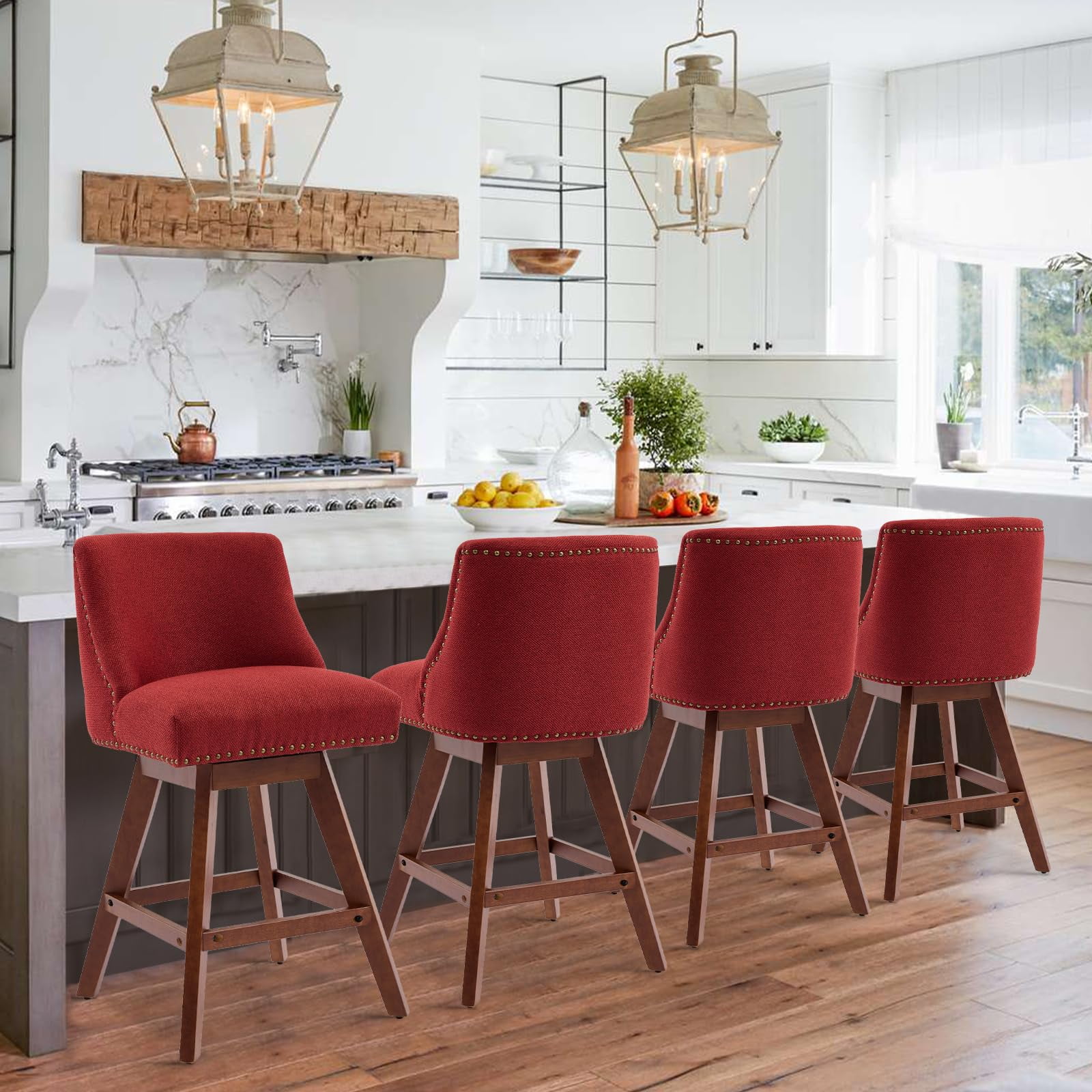 DONICK Swivel Counter Height Bar Stools,Modern Fabric Upholstered ...