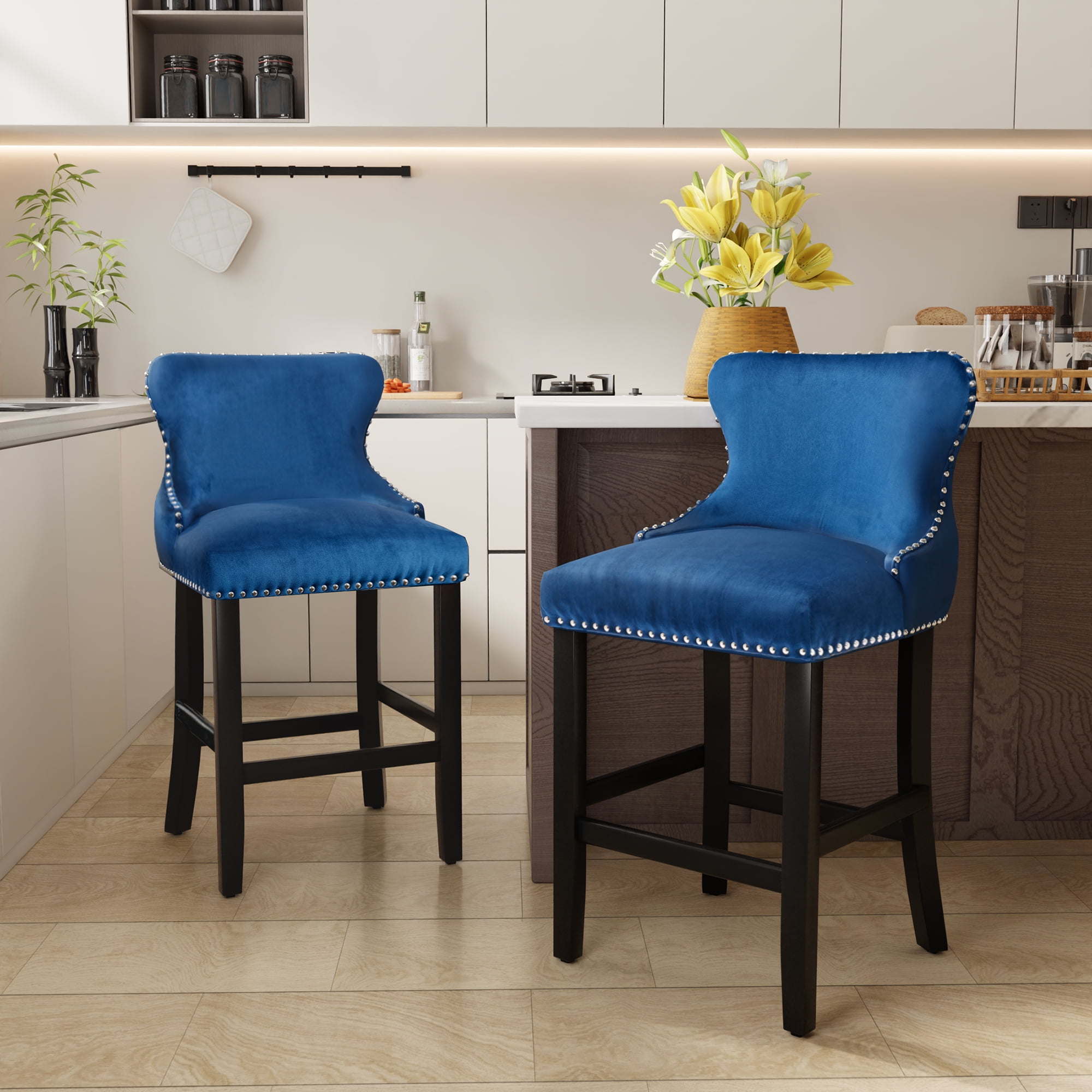 DONICK Velvet Counter Height Bar Stools,Upholstered Barstools Wing-Back ...
