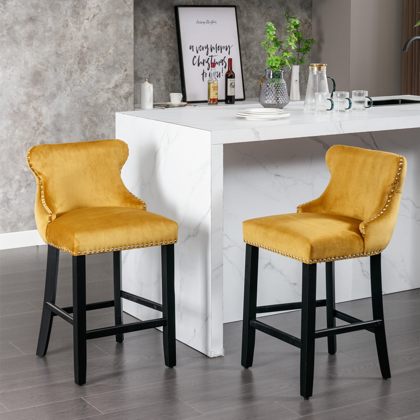 DONICK Velvet Counter Height Bar Stools,Upholstered Barstools Wing-Back ...