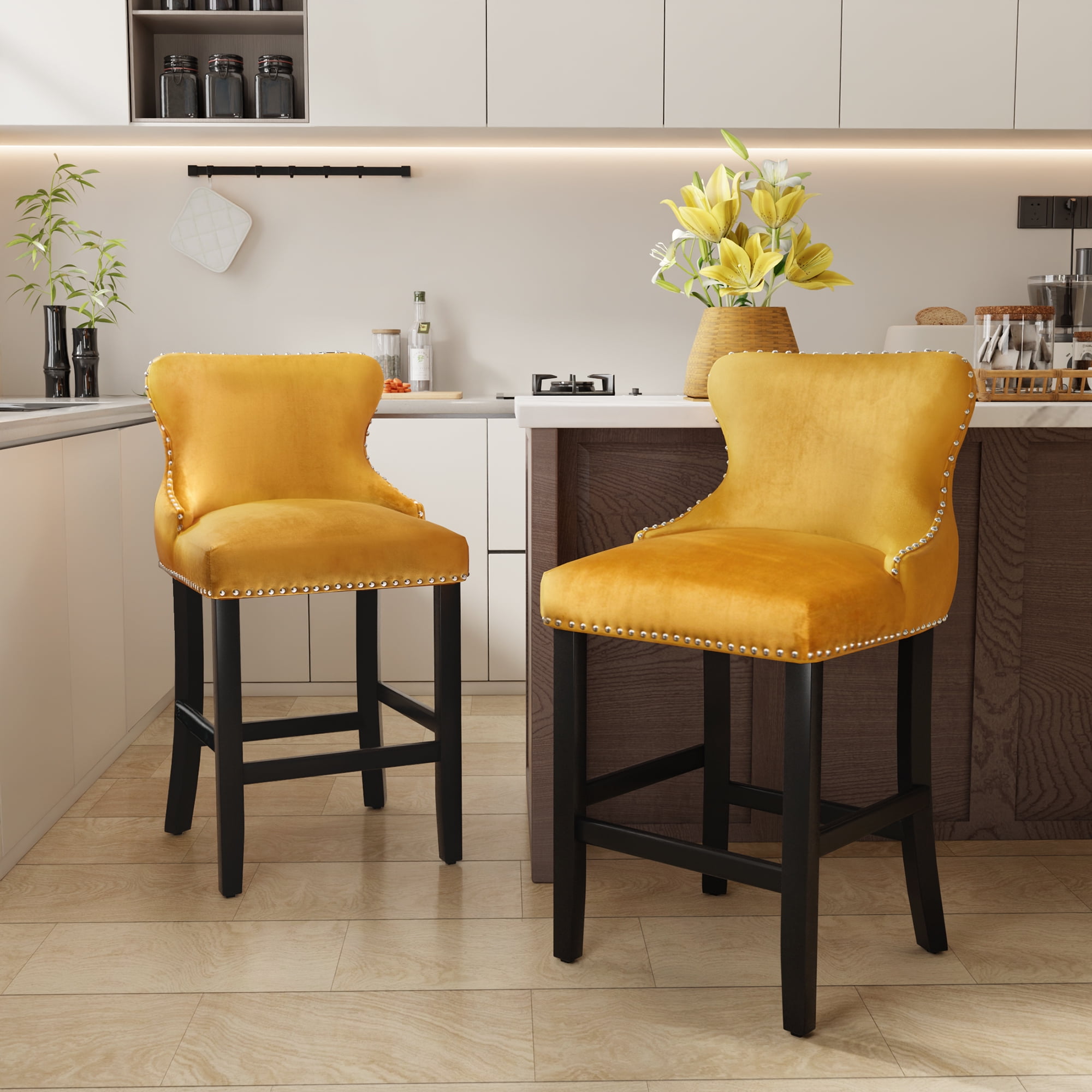 DONICK Velvet Counter Height Bar Stools,Upholstered Barstools Wing-Back ...