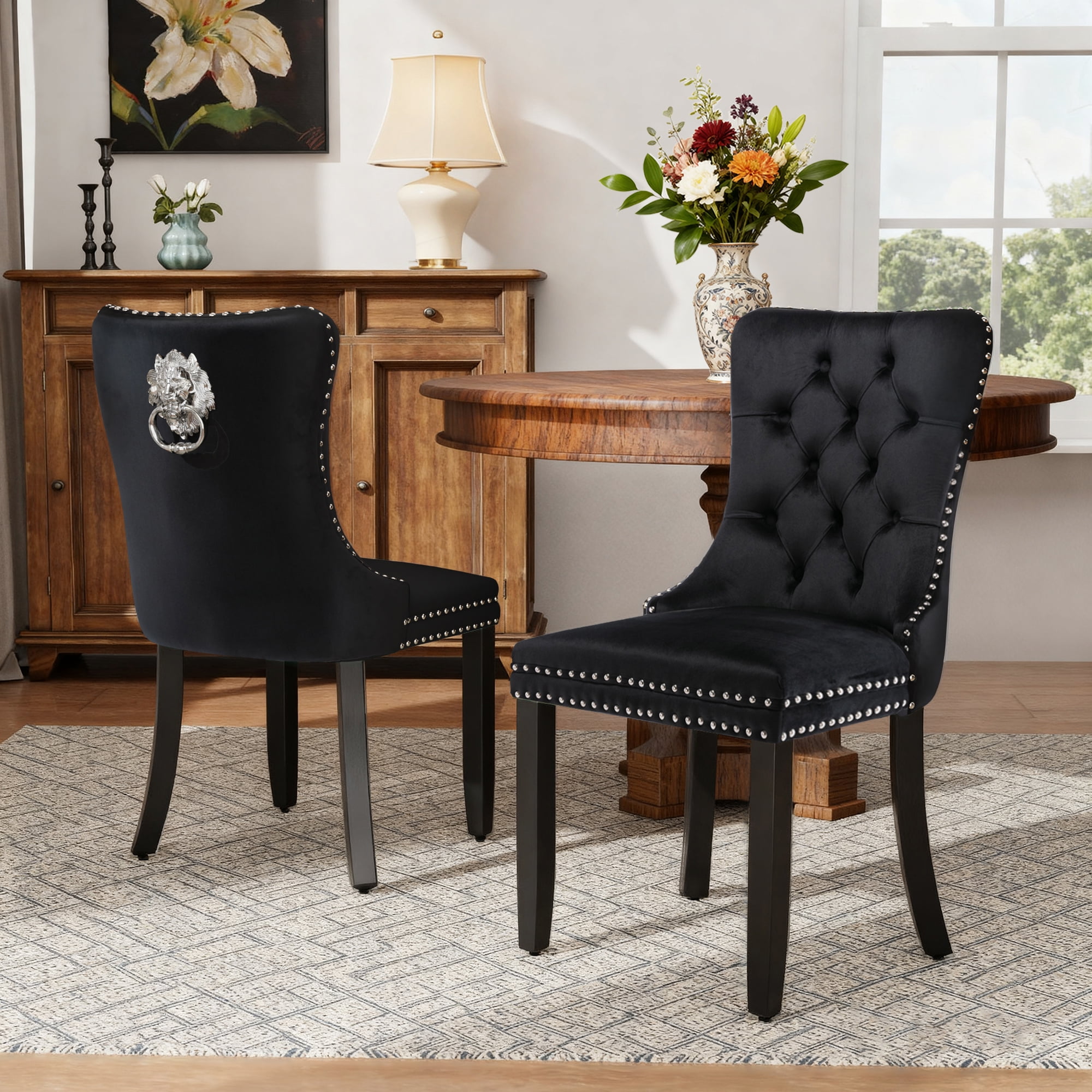 DONICK Velvet Upholstered Dining Chair Set of 2,Modern Tufted Kitchen ...