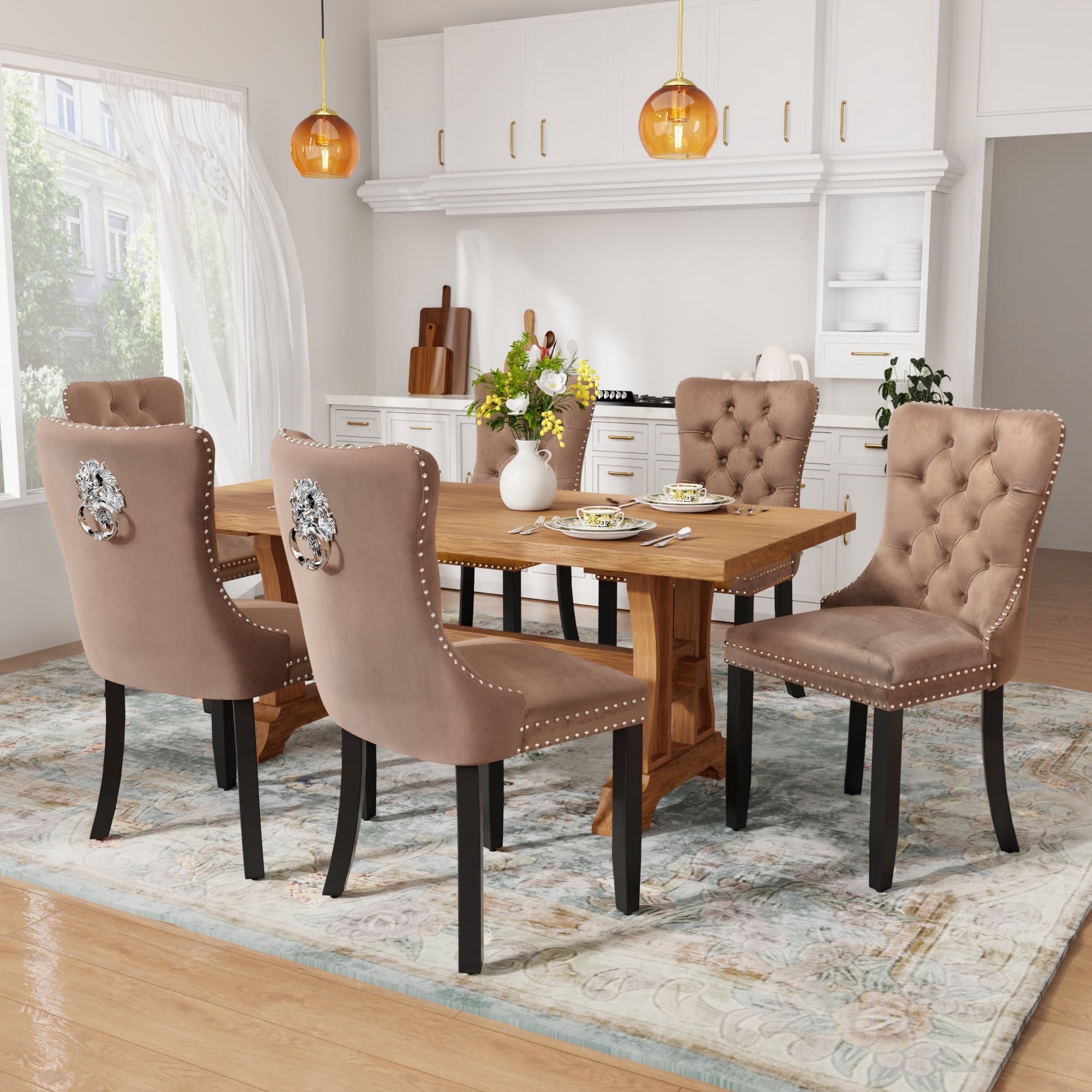 DONICK Velvet Upholstered Dining Chair Set of 6,Modern Tufted Kitchen ...