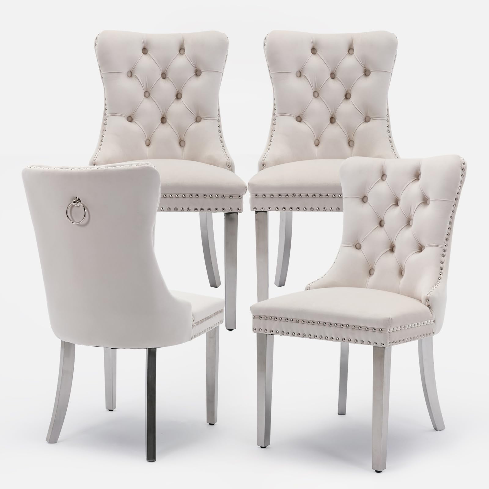 DONICK Velvet Upholstered Dining Chairs , Kitchen & Dining Room Chairs, Nailheads Tufted, Soft ...