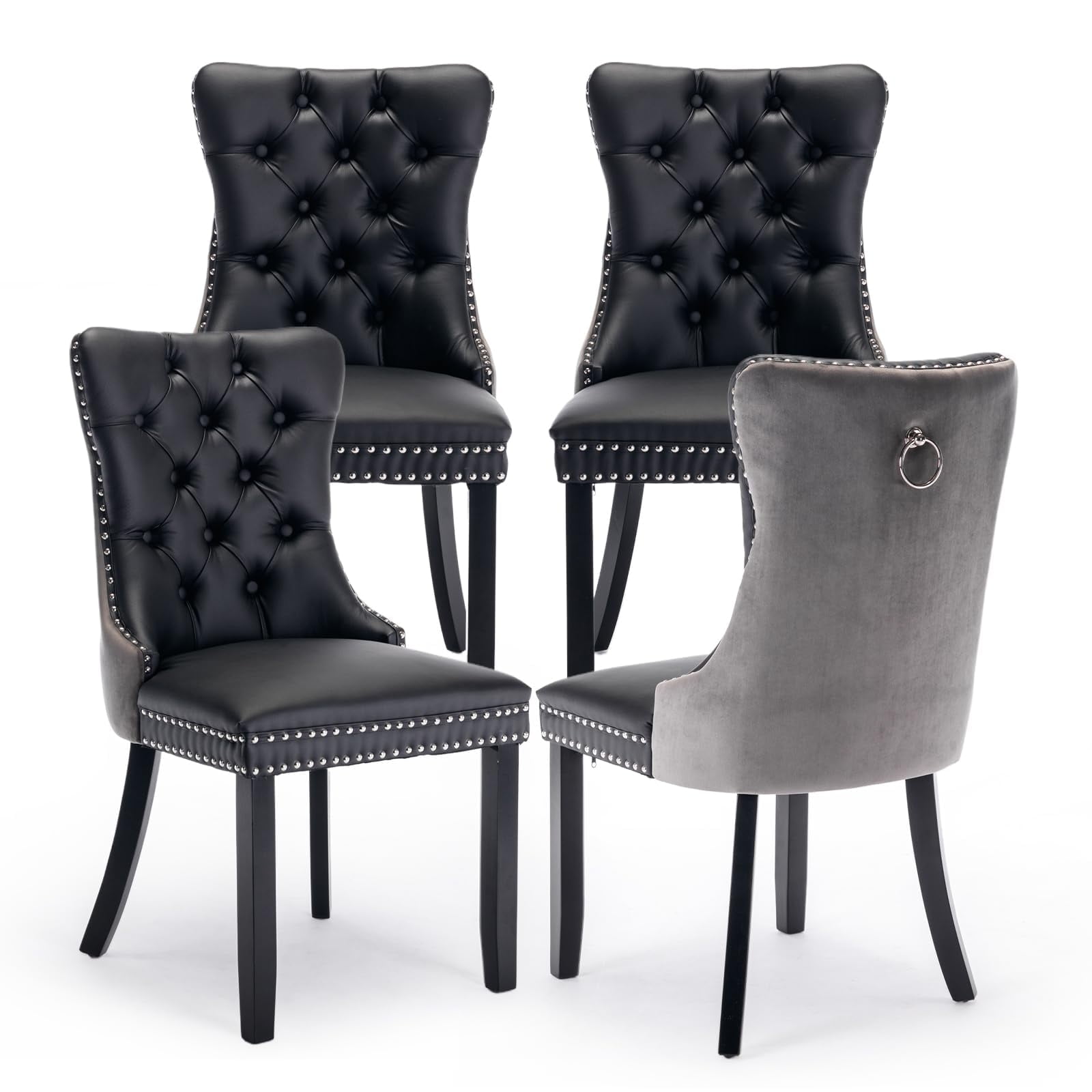 DONICK Velvet Upholstered Dining Chairs , Kitchen & Dining Room Chairs, Nailheads Tufted, Soft ...