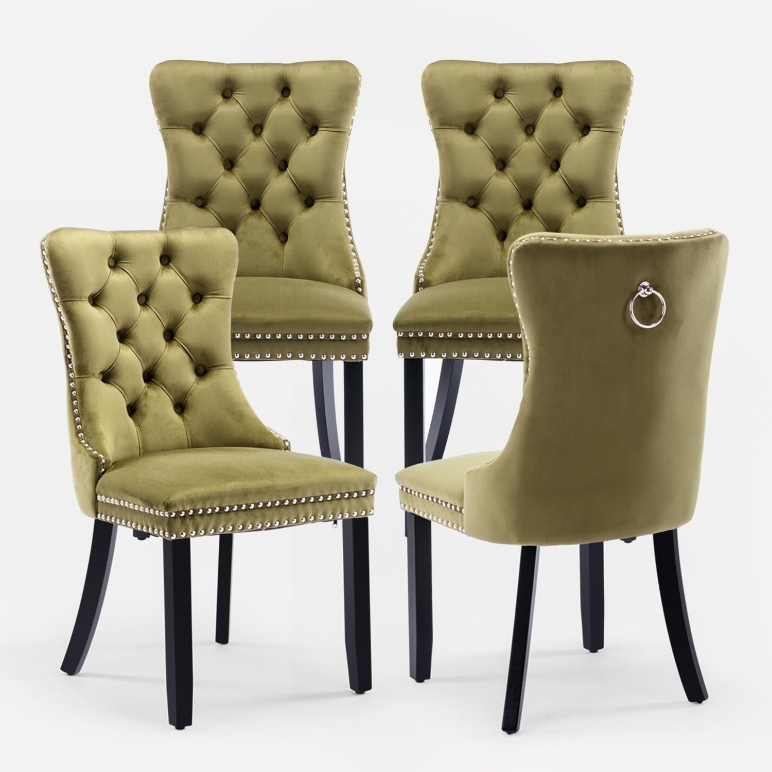 DONICK Velvet Upholstered Dining Chairs , Kitchen & Dining Room Chairs, Nailheads Tufted, Soft ...