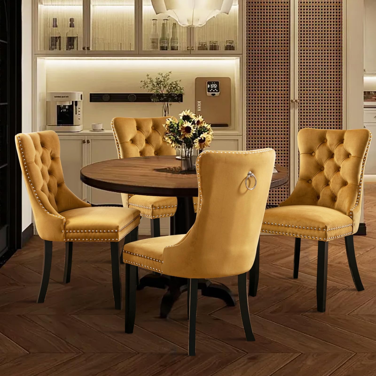 DONICK Velvet Upholstered Dining Chairs , Kitchen & Dining Room Chairs, Nailheads Tufted, Soft ...