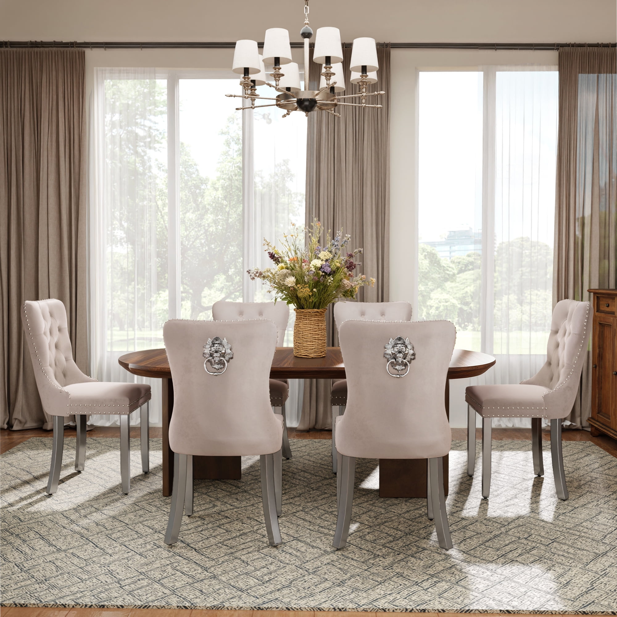 DONICK Velvet Upholstered Dining Chairs,Wing Back Side Chair Tuft ...