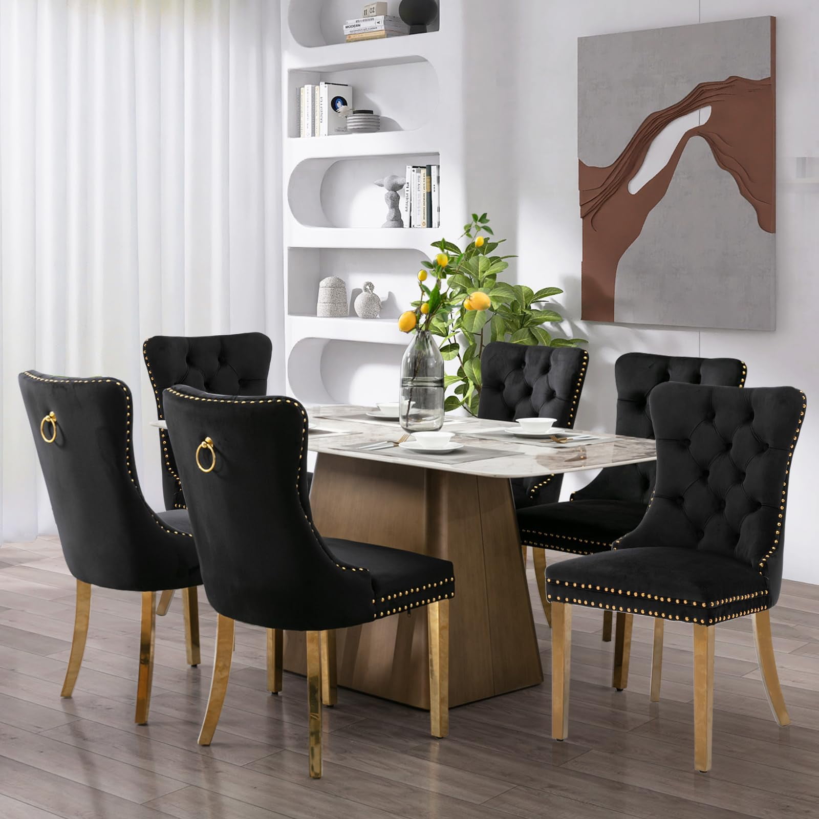 DONICK Velvet Upholstered Dining Chairs,Wing Back Side Chair Tuft ...