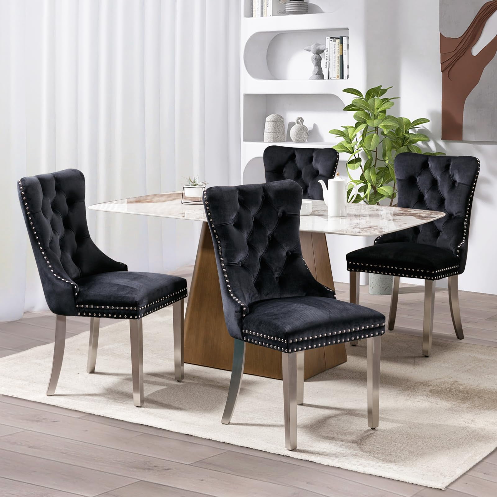 DONICK Velvet Upholstered Dining Chairs,Wing Back Side Chair Tuft ...