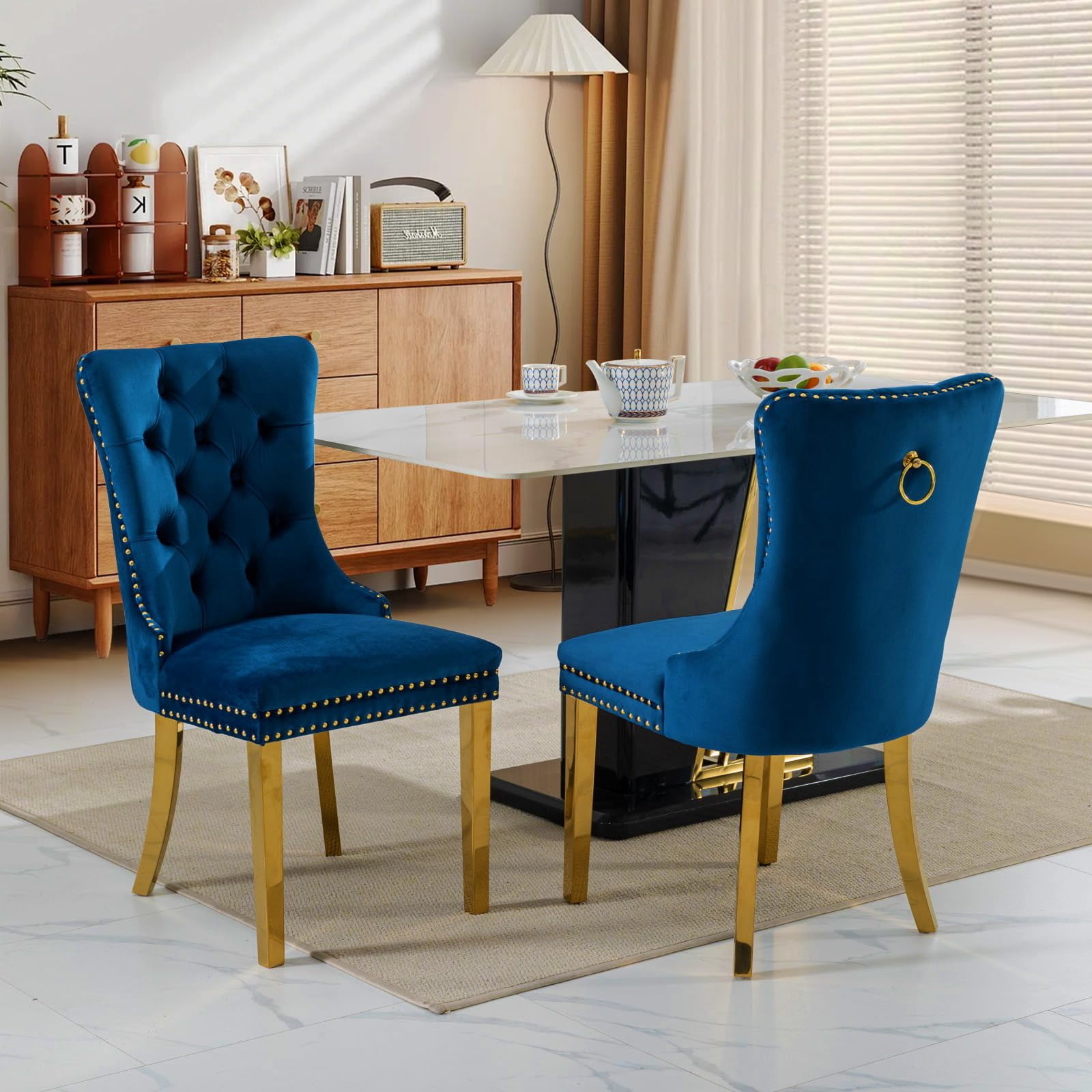 DONICK Velvet Upholstered Dining Chairs,Wing Back Side Chair Tuft ...