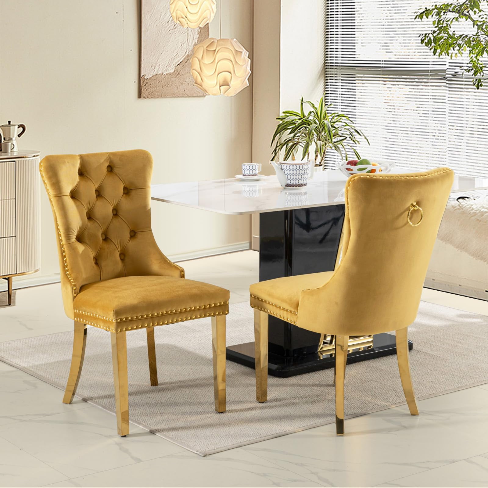 DONICK Velvet Upholstered Dining Chairs,Wing Back Side Chair Tuft ...