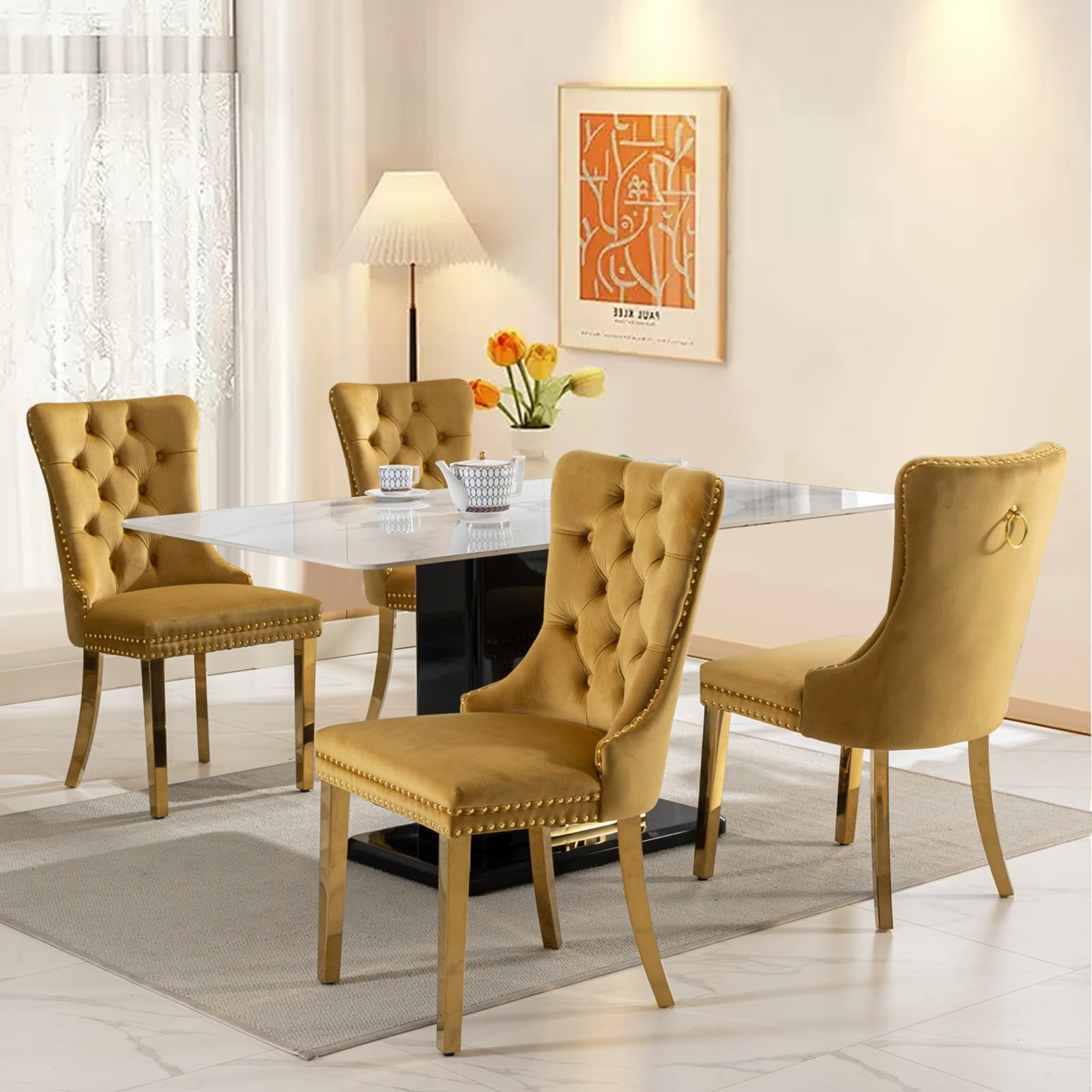 DONICK Velvet Upholstered Dining Chairs,Wing Back Side Chair Tuft ...