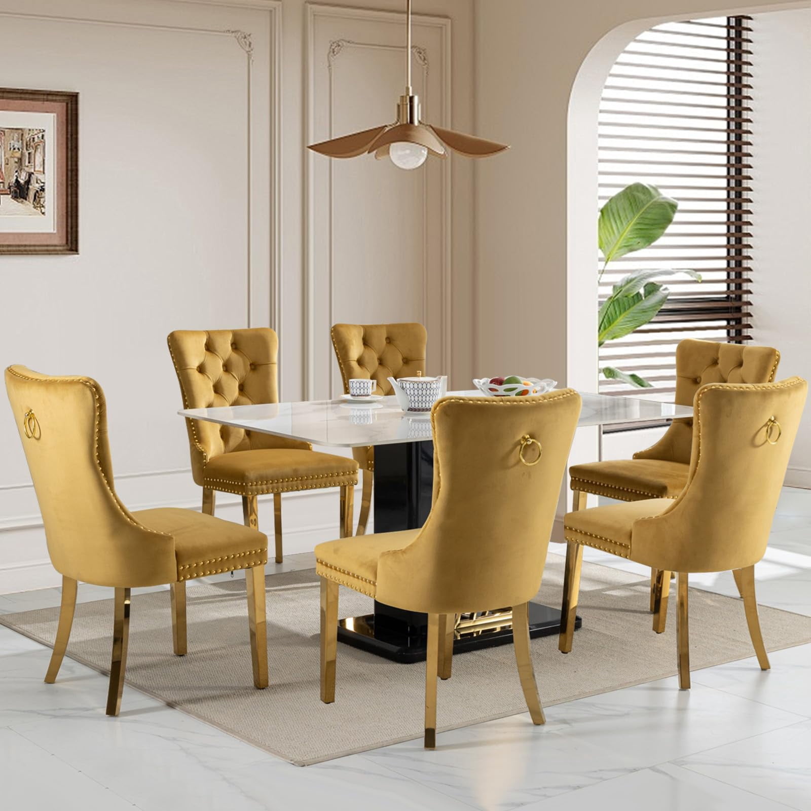 DONICK Velvet Upholstered Dining Chairs,Wing Back Side Chair Tuft ...