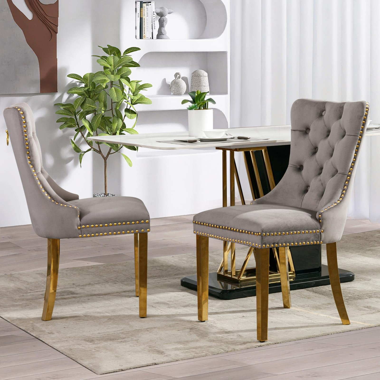 DONICK Velvet Upholstered Dining Chairs,Wing Back Side Chair Tuft ...