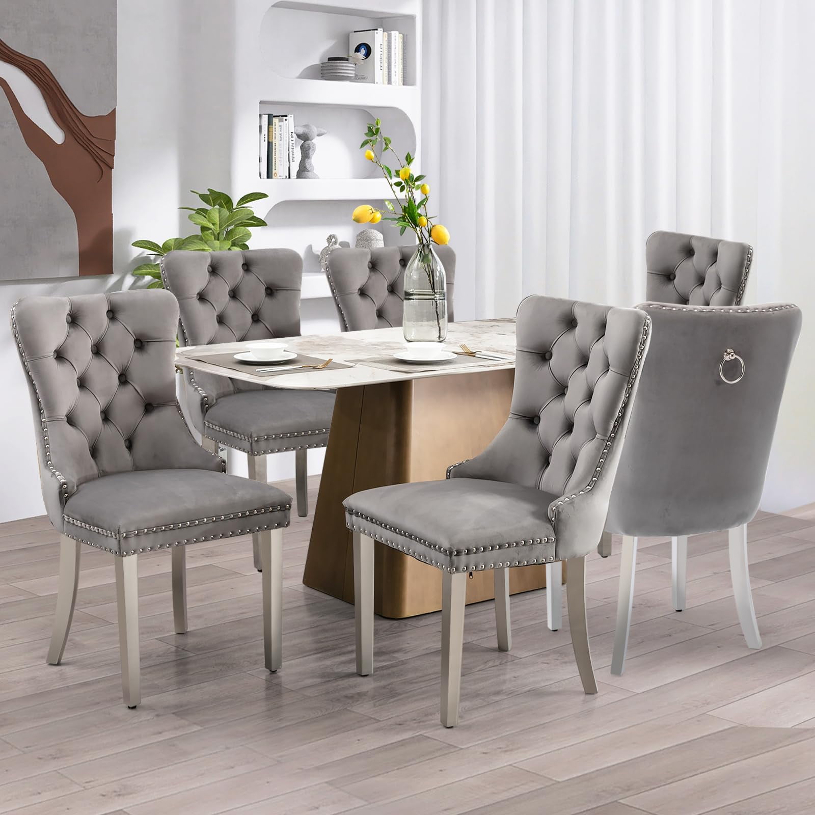 DONICK Velvet Upholstered Dining Chairs,Wing Back Side Chair Tuft ...