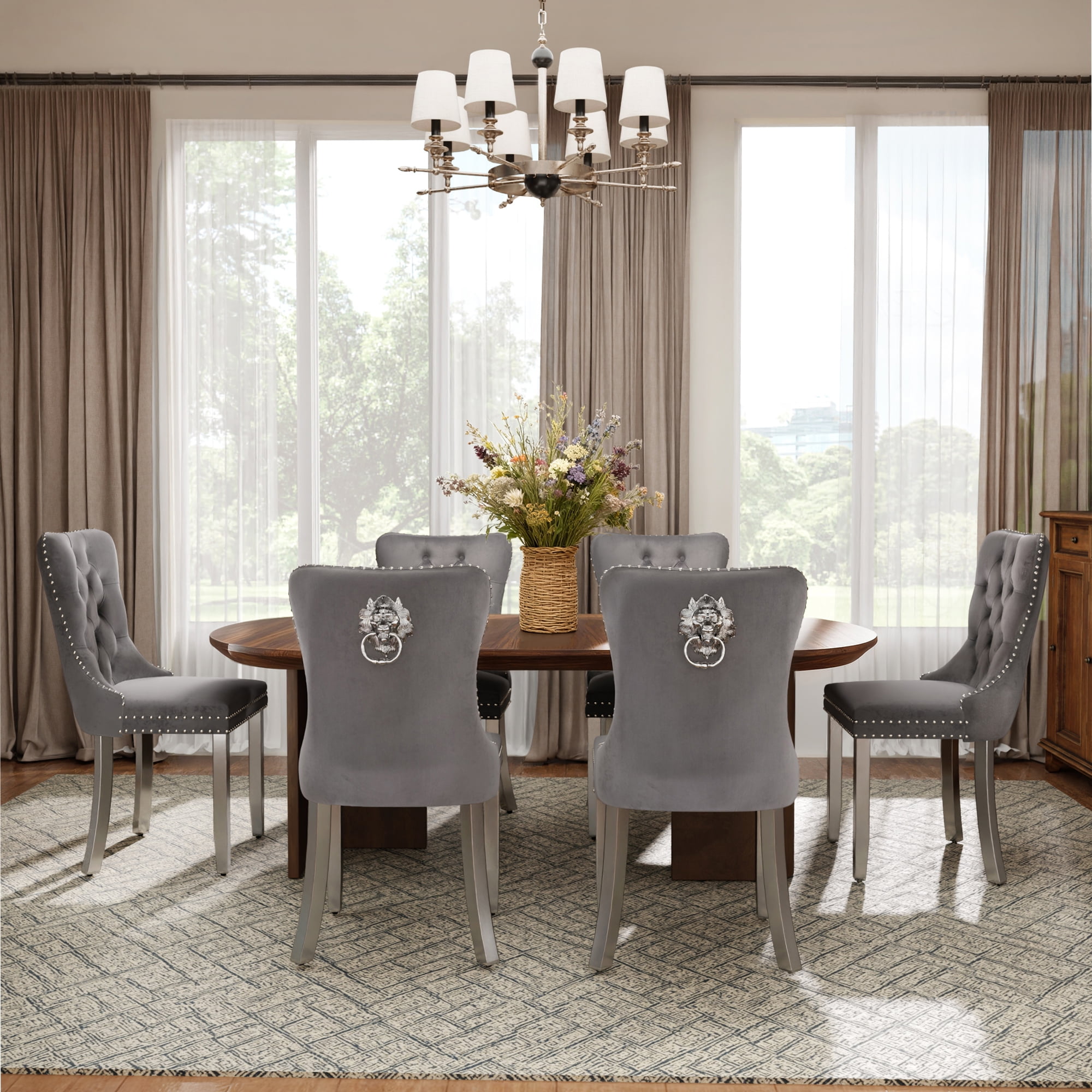 DONICK Velvet Upholstered Dining Chairs,Wing Back Side Chair Tuft ...