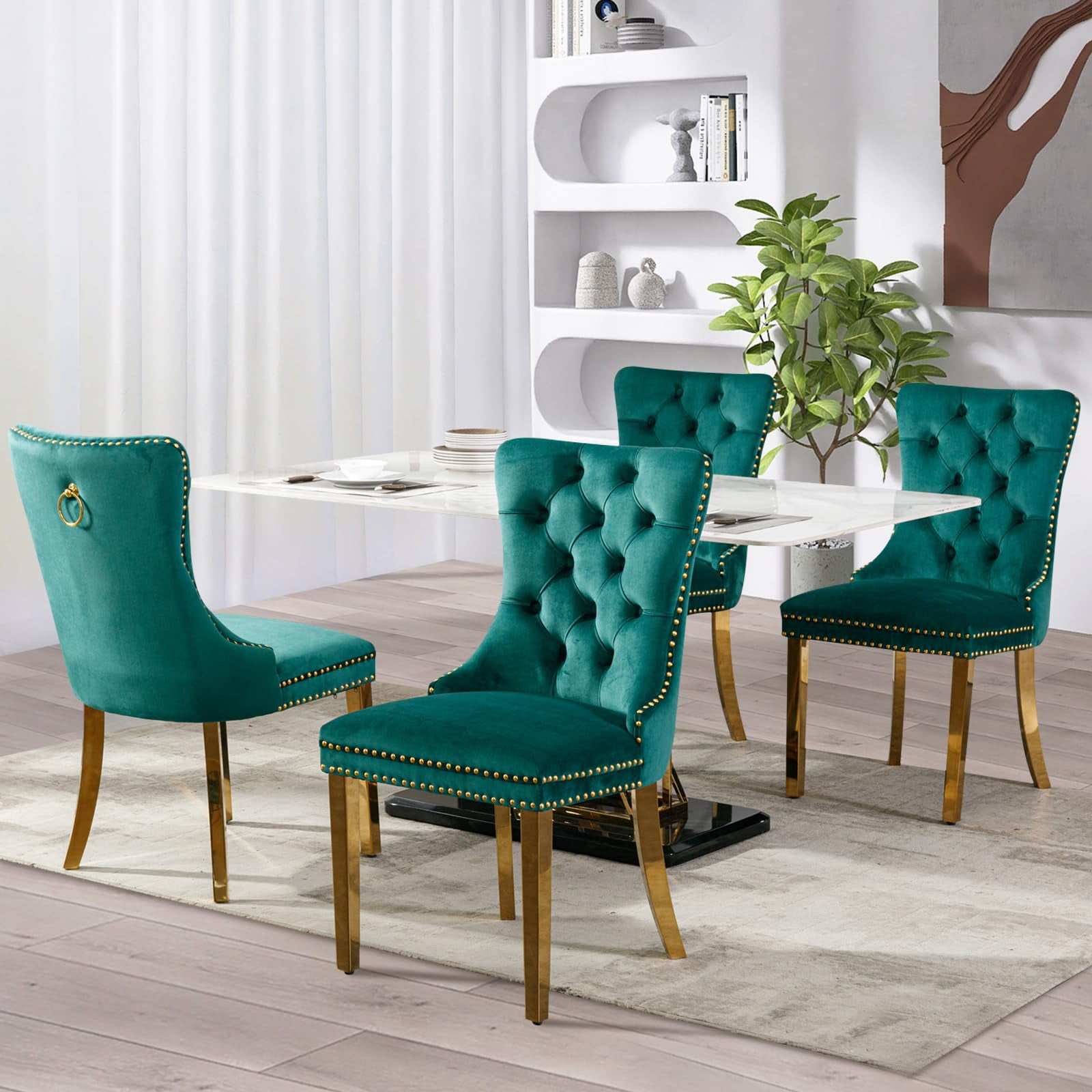 DONICK Velvet Upholstered Dining Chairs,Wing Back Side Chair Tuft ...