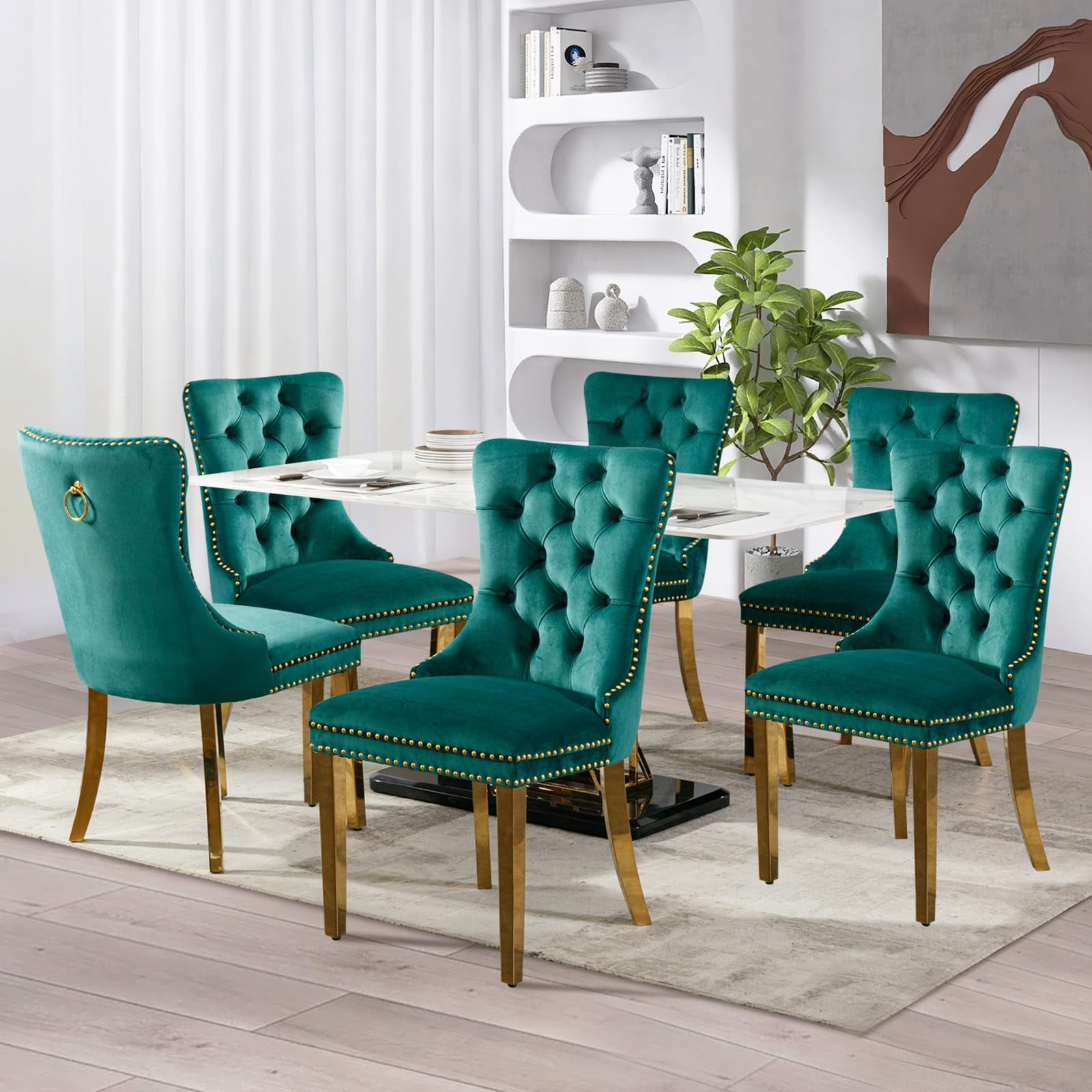 DONICK Velvet Upholstered Dining Chairs,Wing Back Side Chair Tuft ...