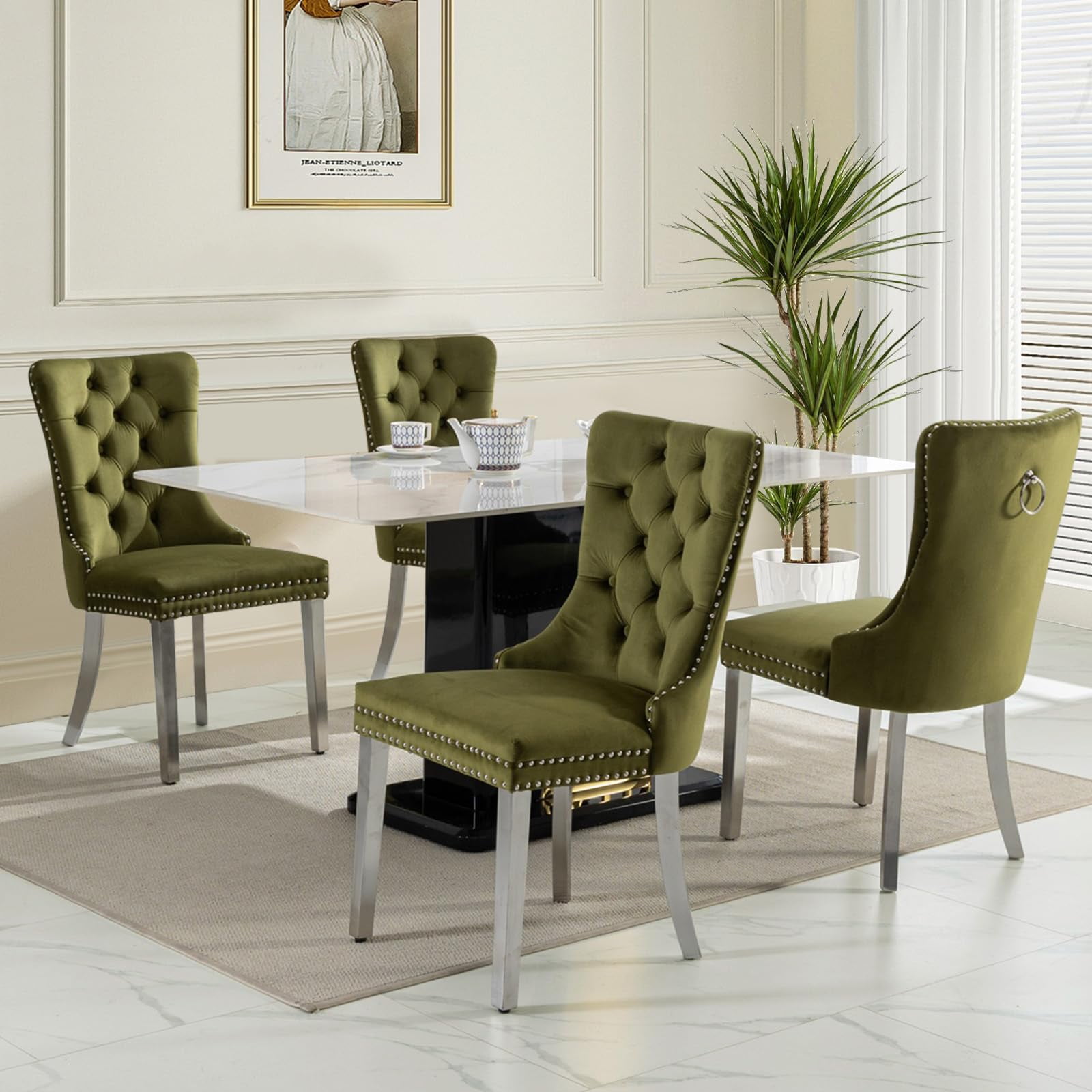 DONICK Velvet Upholstered Dining Chairs,Wing Back Side Chair Tuft ...