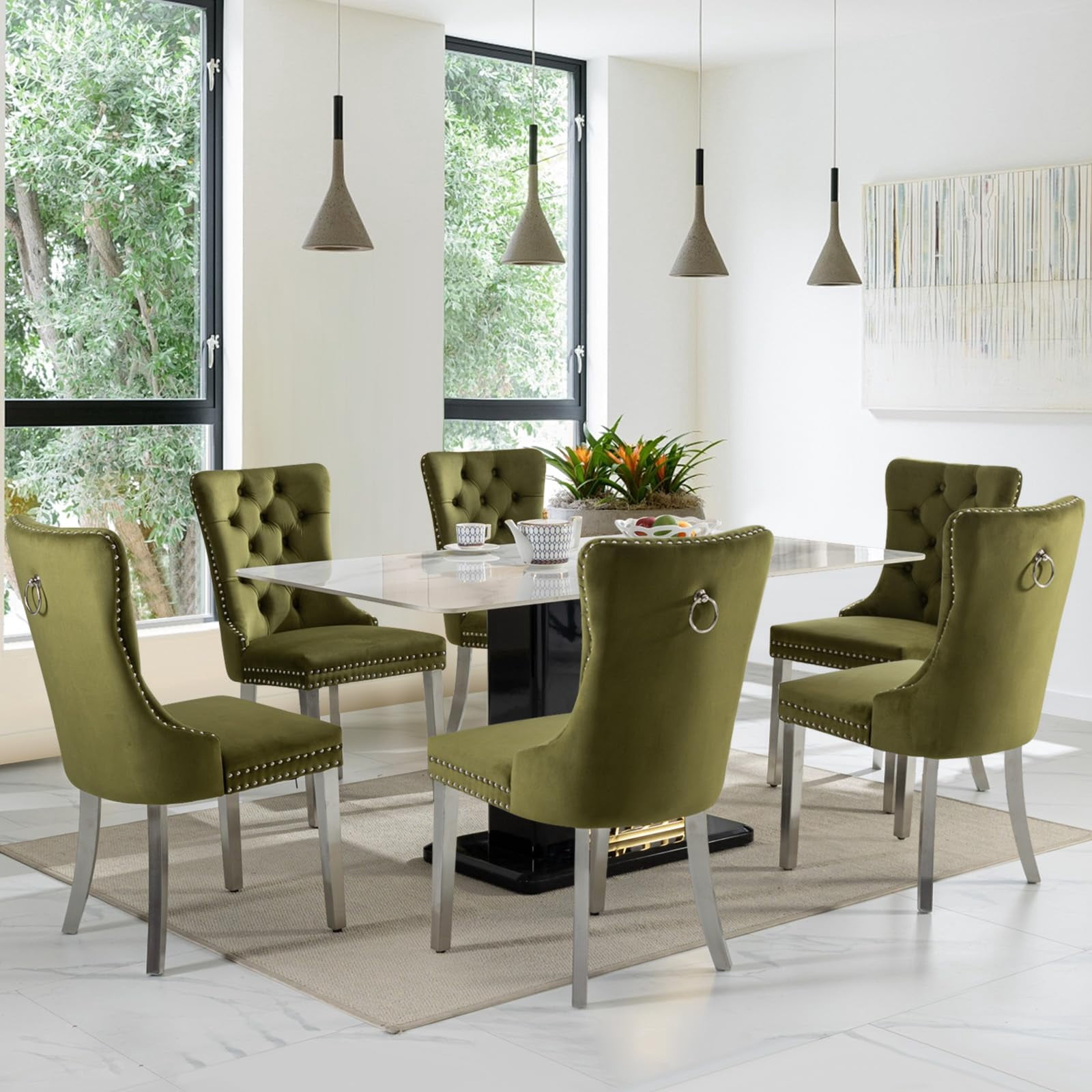 DONICK Velvet Upholstered Dining Chairs,Wing Back Side Chair Tuft ...
