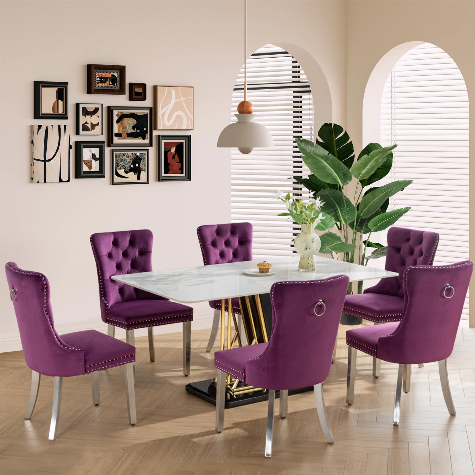 DONICK Velvet Upholstered Dining Chairs,Wing Back Side Chair Tuft ...
