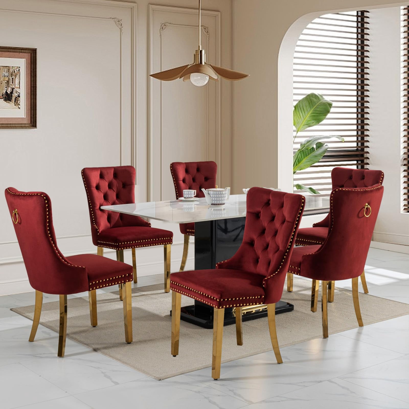 DONICK Velvet Upholstered Dining Chairs,Wing Back Side Chair Tuft ...