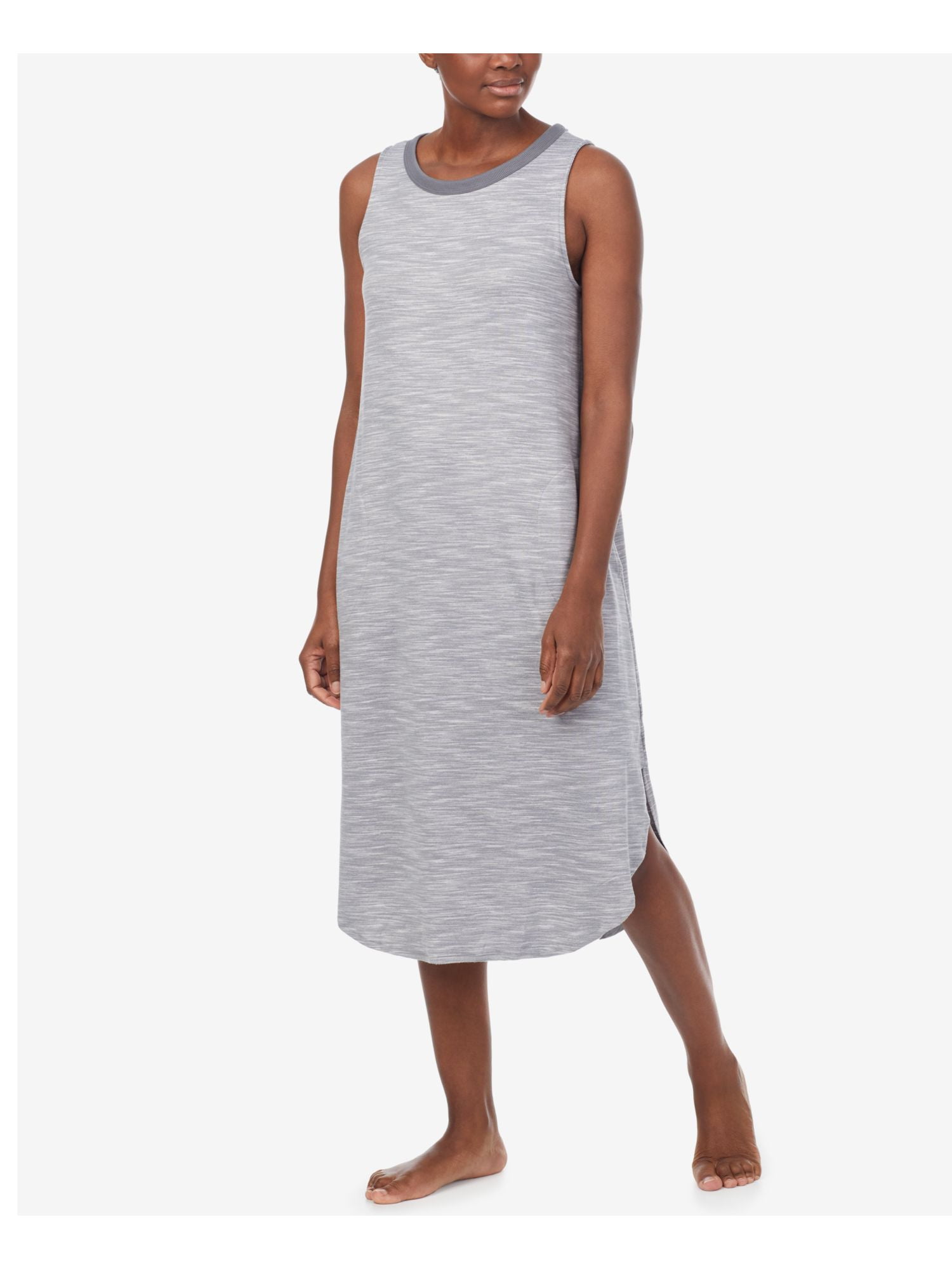 DONNA KARAN Intimates Gray Solid Ribbed Crewneck Side Logo Curved Hem ...