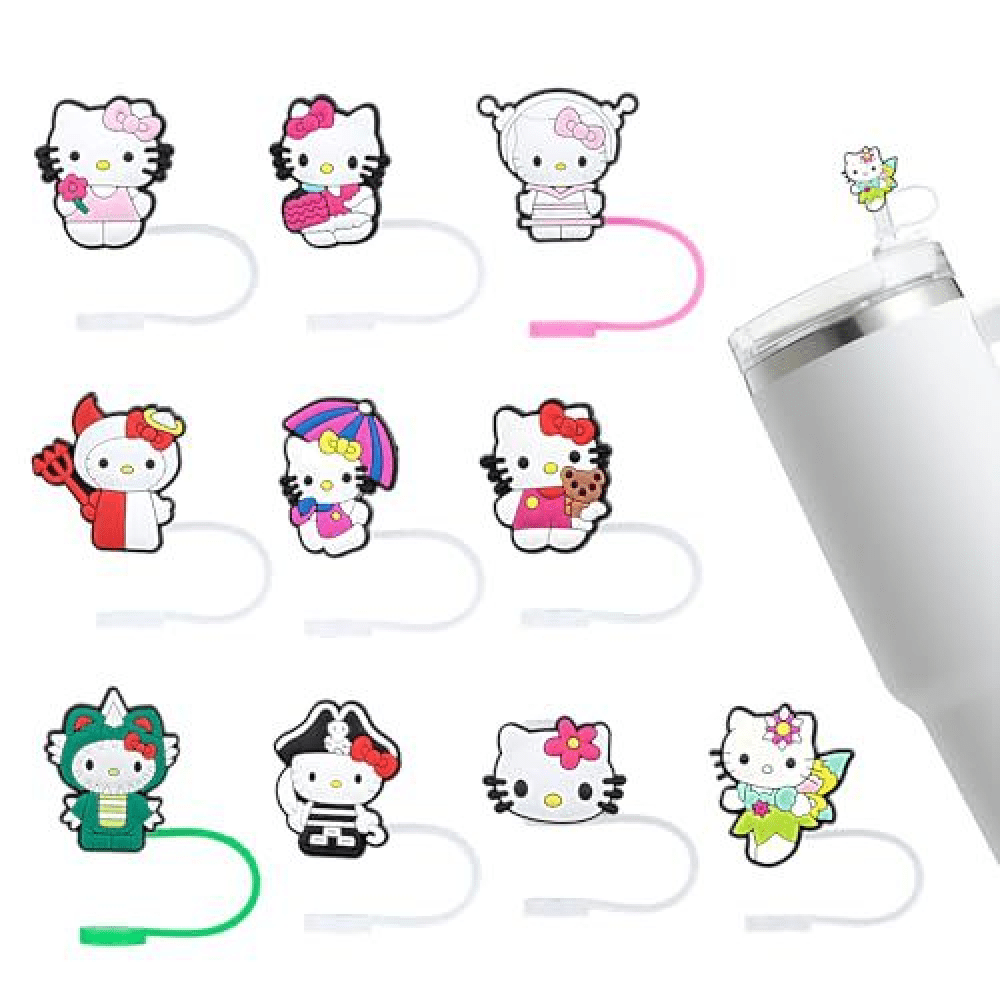 DONNGZAE 10Pcs Straw Covers Cap for Stanley Cup, Cute Hello Kitty ...